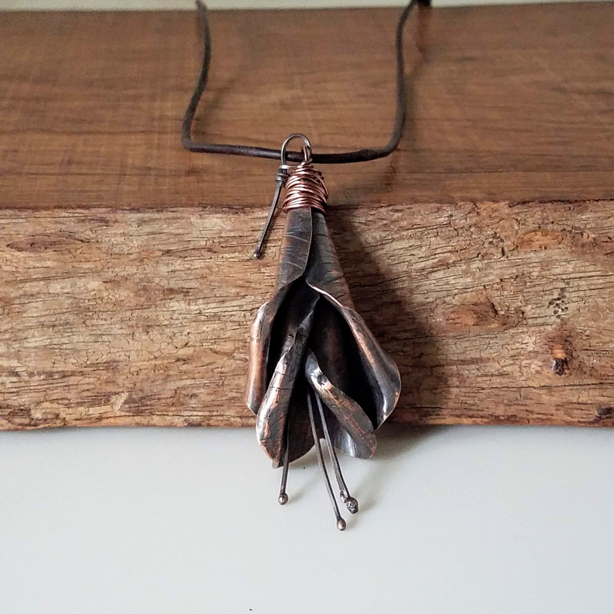 Hand Forged Copper Flower Pendant Necklace, Artisan Copper Pendant on ...