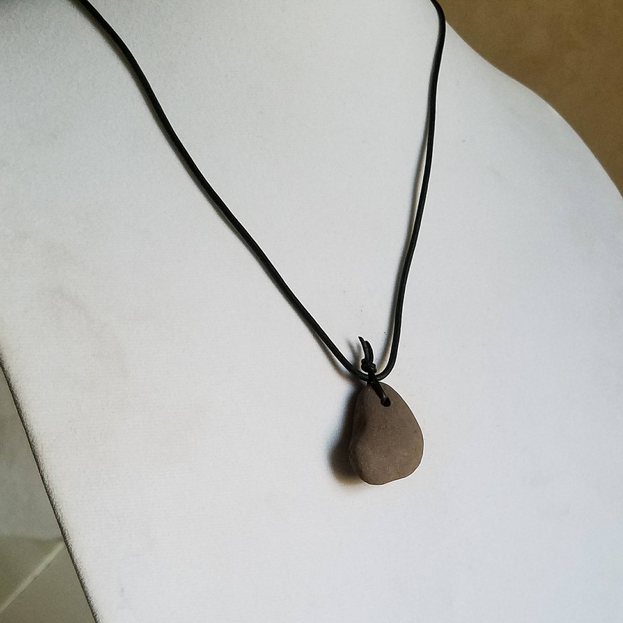 River Rock Pendant, Natural Red River Stone Necklace, Black Leather ...
