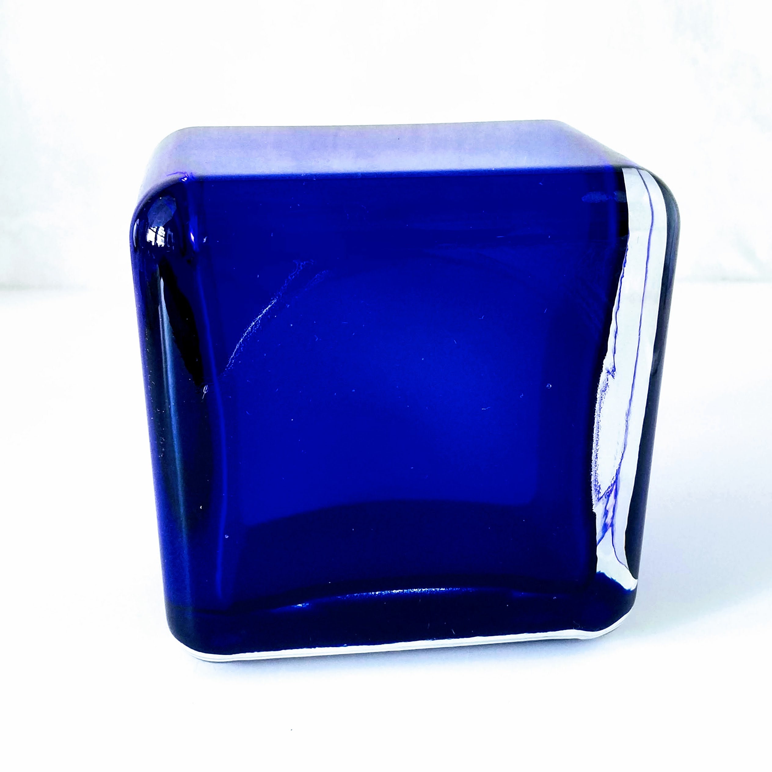 Vintage Cobalt Blue Art Glass Dish, Krosno Poland Square Hand Blown ...