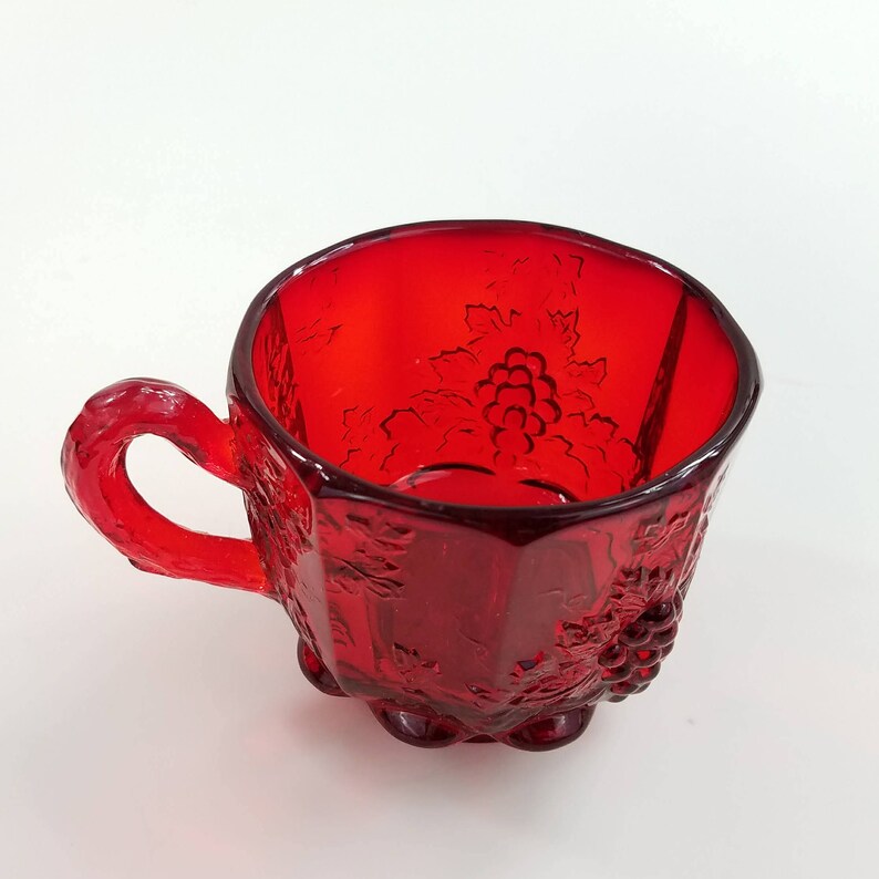 Vintage Ruby Red Glass Mug Pressed Glass Harvest Grape Mug - Etsy