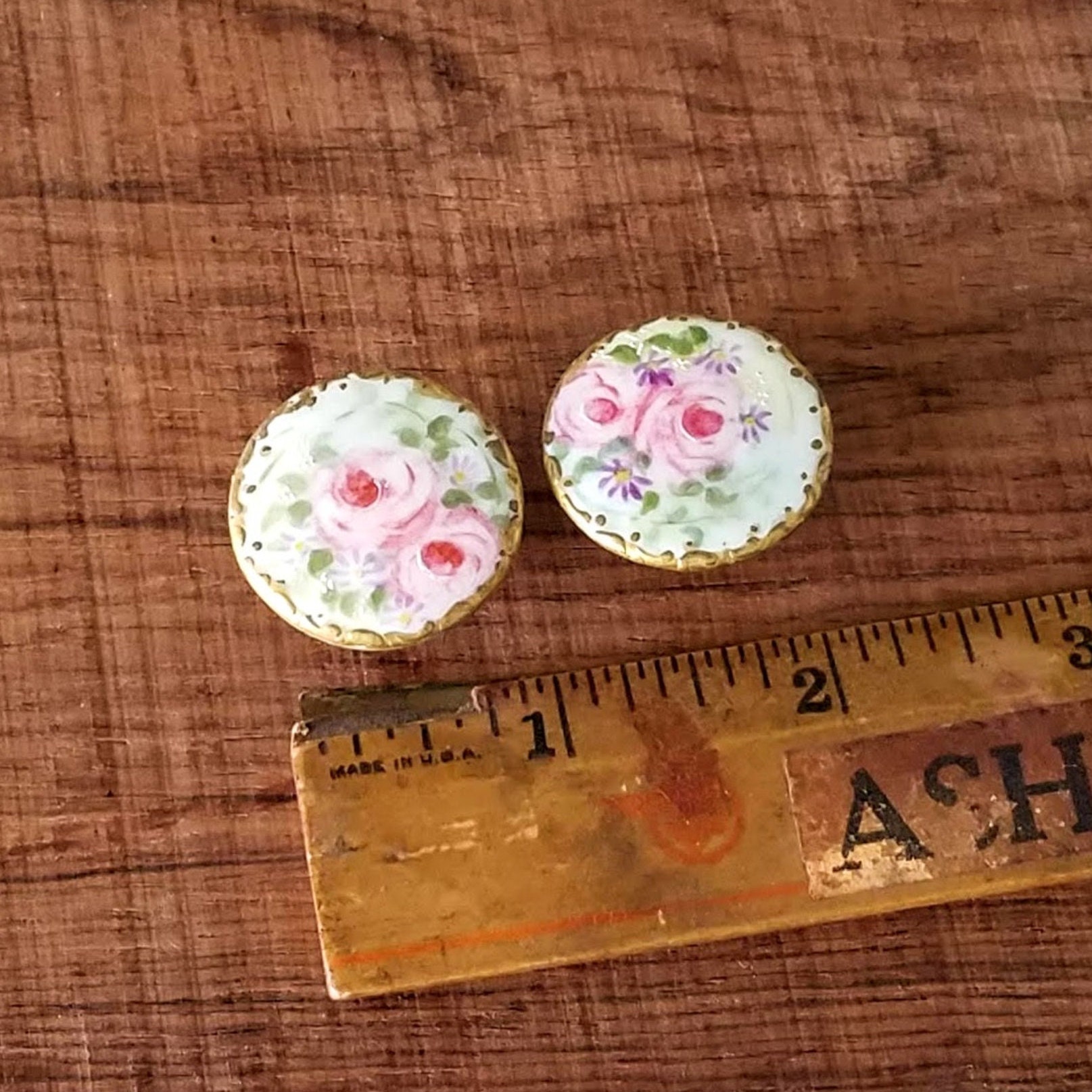 Antique Buttons, Victorian Hand Painted Porcelain Buttons, Set of Two ...