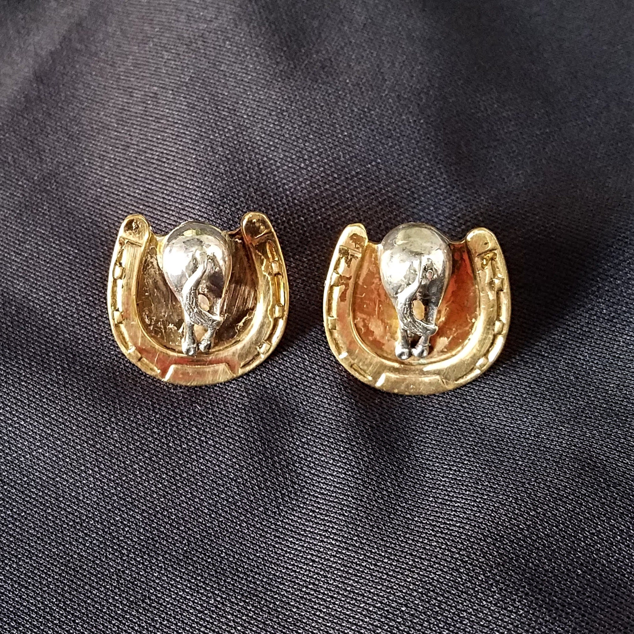 Equestrian Cufflinks, Vintage Sterling Silver and 12 kt Gold Lucky ...