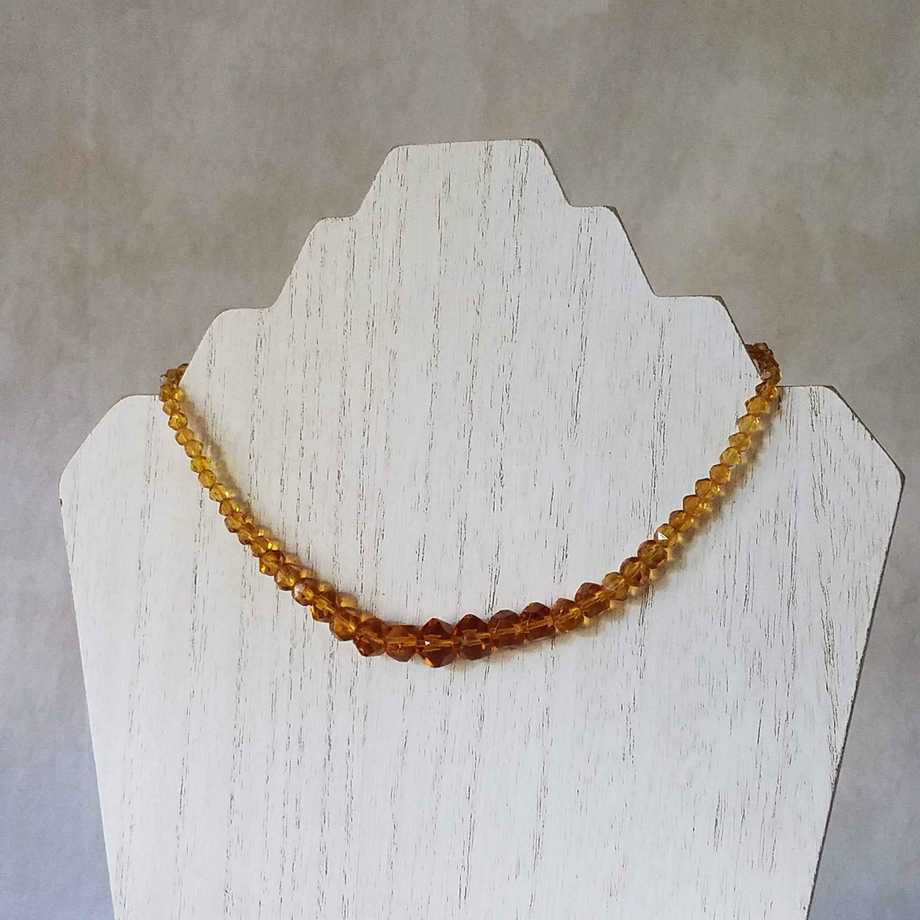 Amber Czech Glass Faceted Beaded Necklace, Vintage Art Deco Czech Glass ...