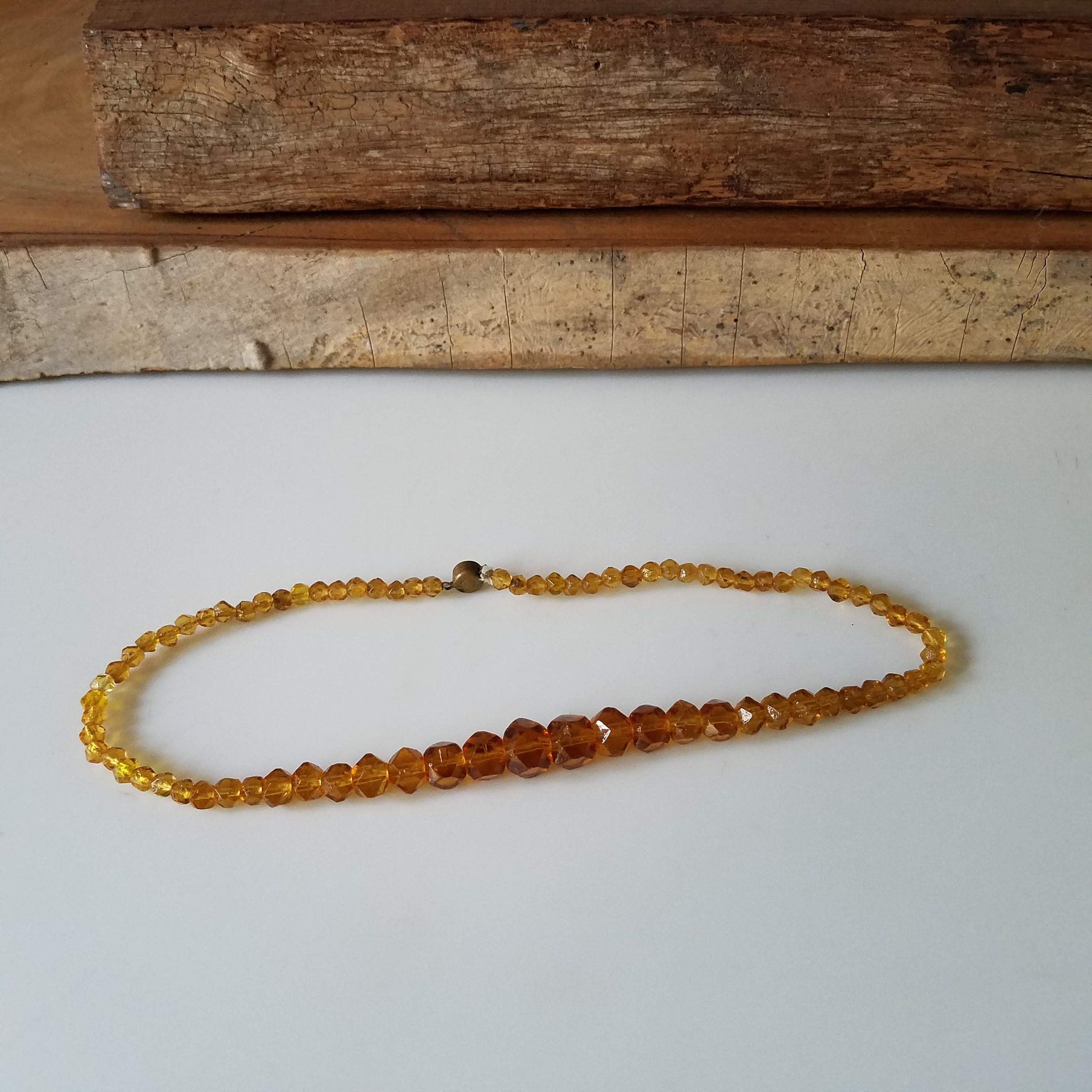 Amber Czech Glass Faceted Beaded Necklace, Vintage Art Deco Czech Glass ...