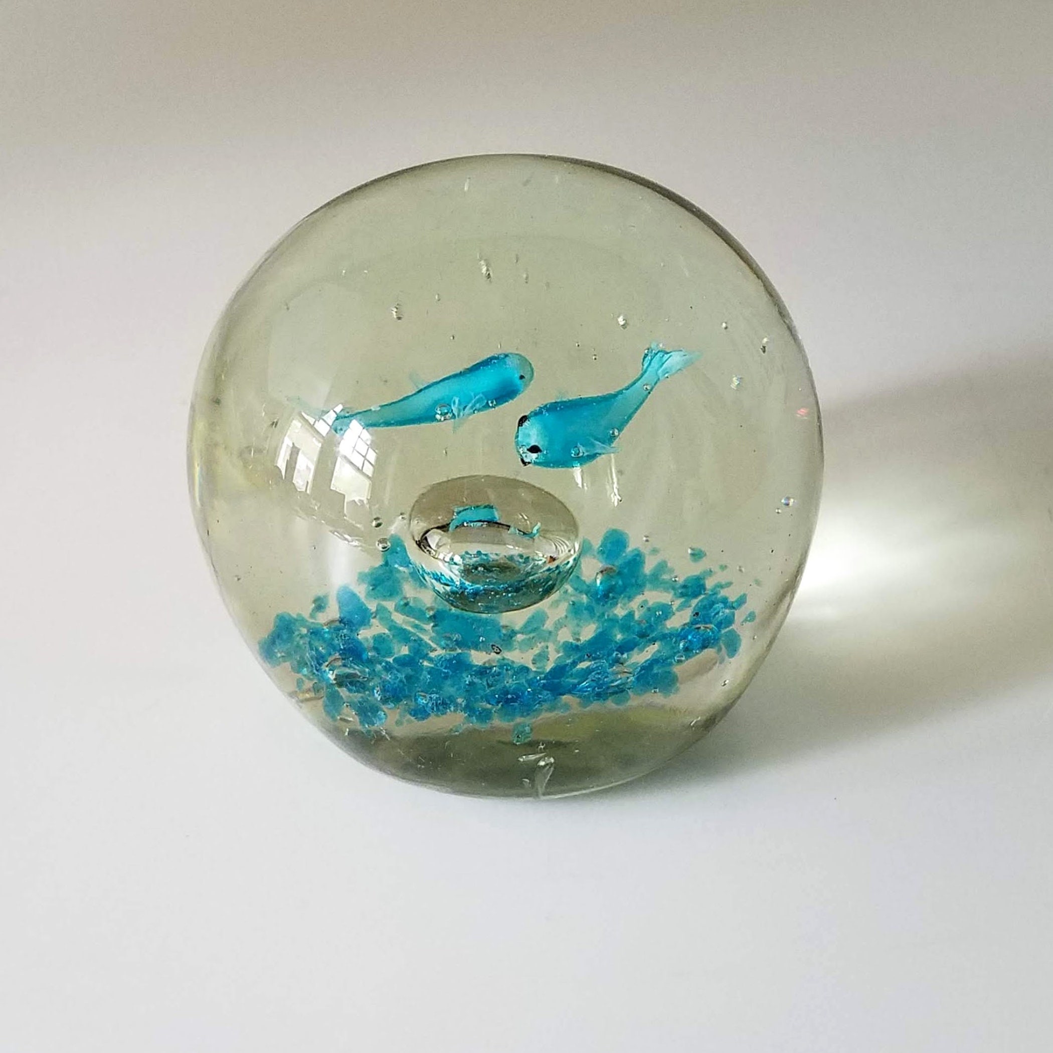 Art Glass Paperweight, Aqua Blue Whales Fish Paperweight with ...