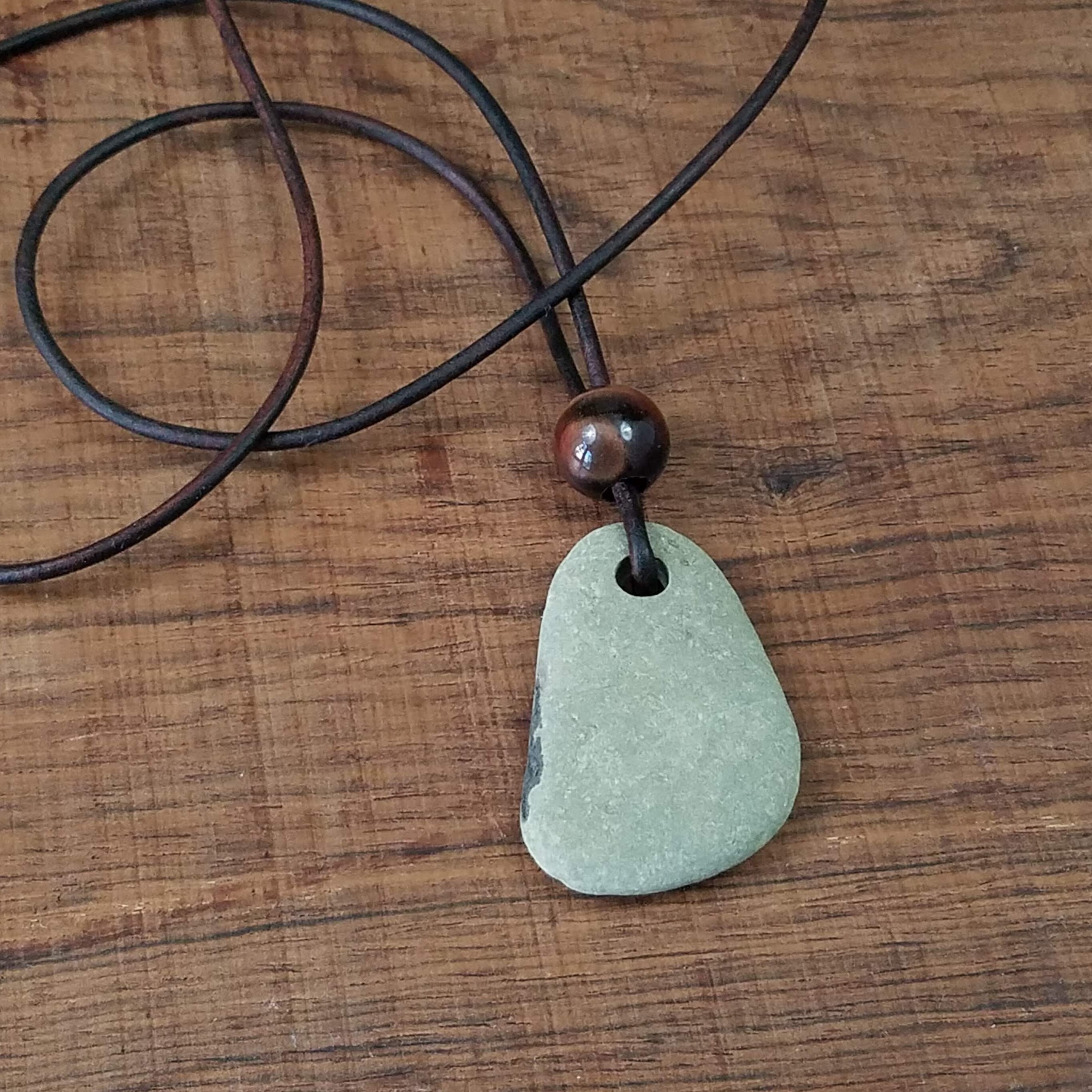 River Rock Necklace, Stone Pendant with Red Tigers Eye on Adjustable ...