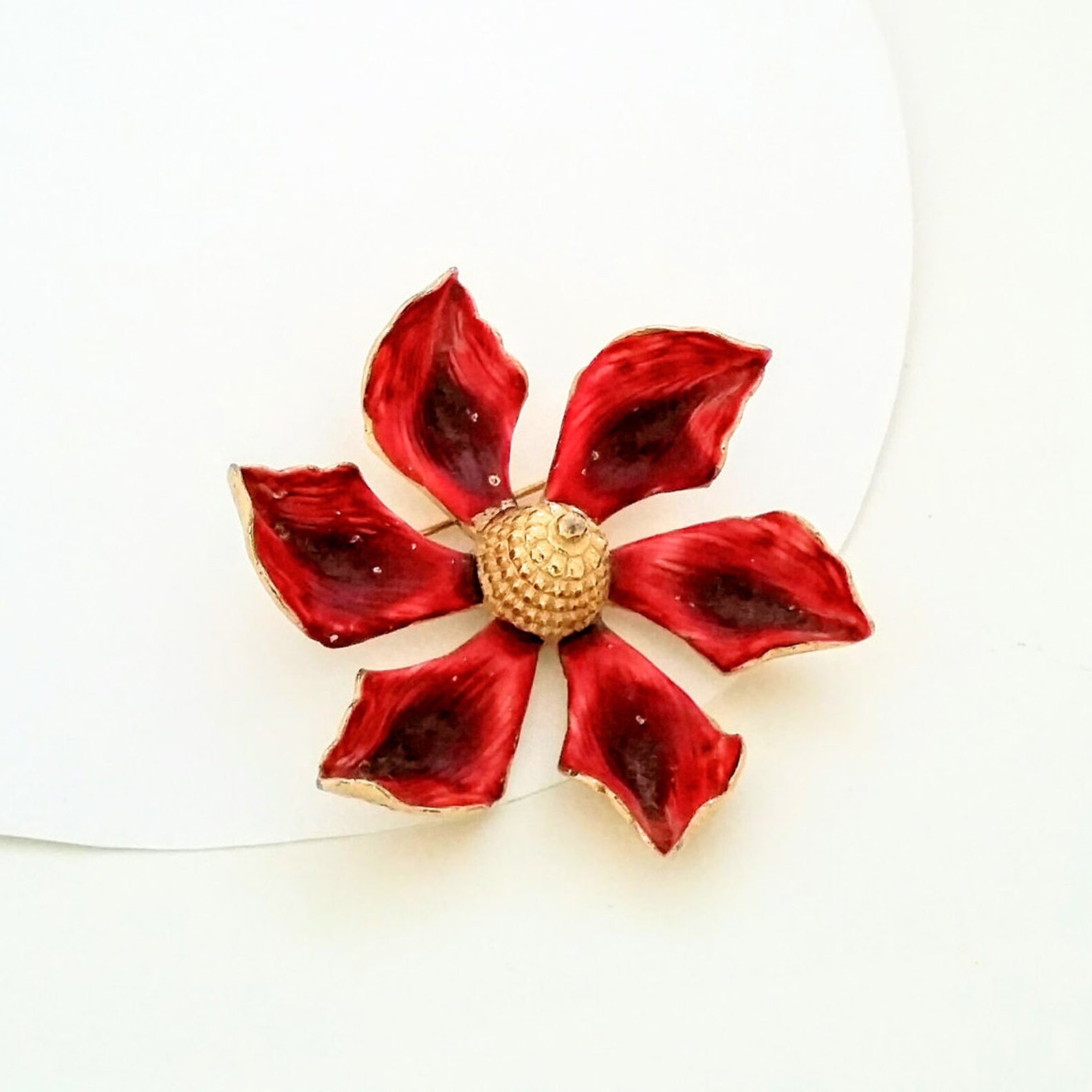 Red Flower Pin Vintage Brooch Flower Brooch Retro Brooch | Etsy