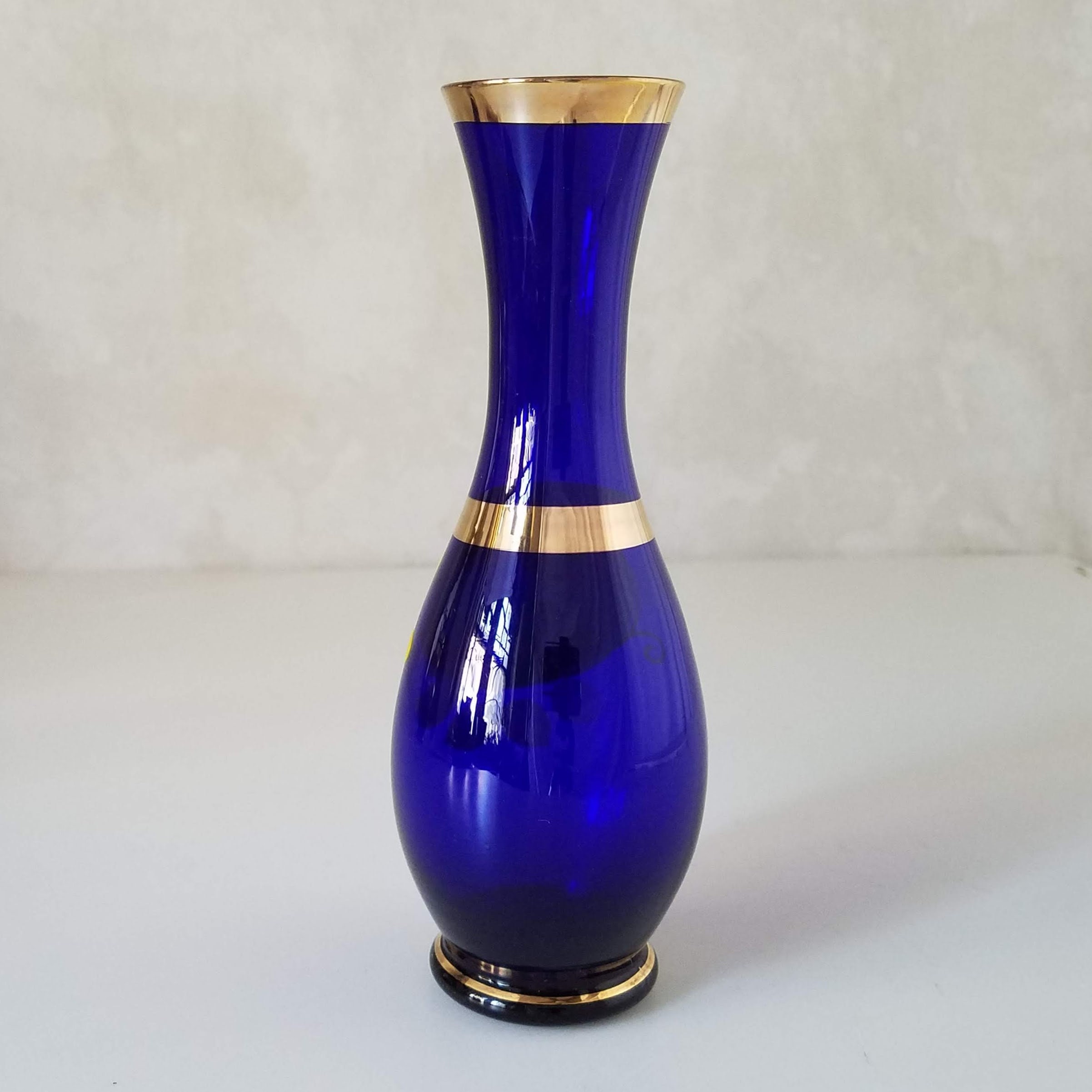 Bohemian Blue Glass Vase Cobalt Blue Czech Glass Enameled With Gold