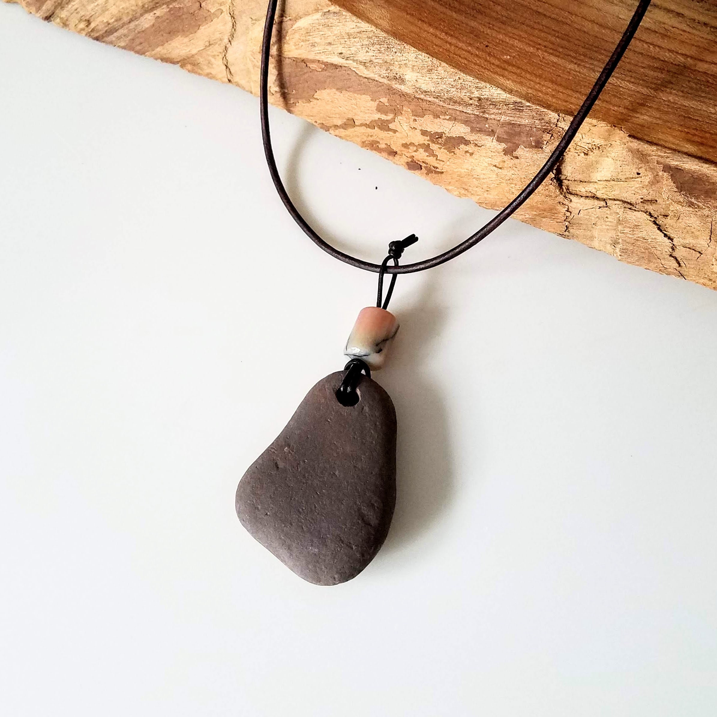 River Rock Pendant Necklace, Hypoallergenic Red River Stone on a Long ...