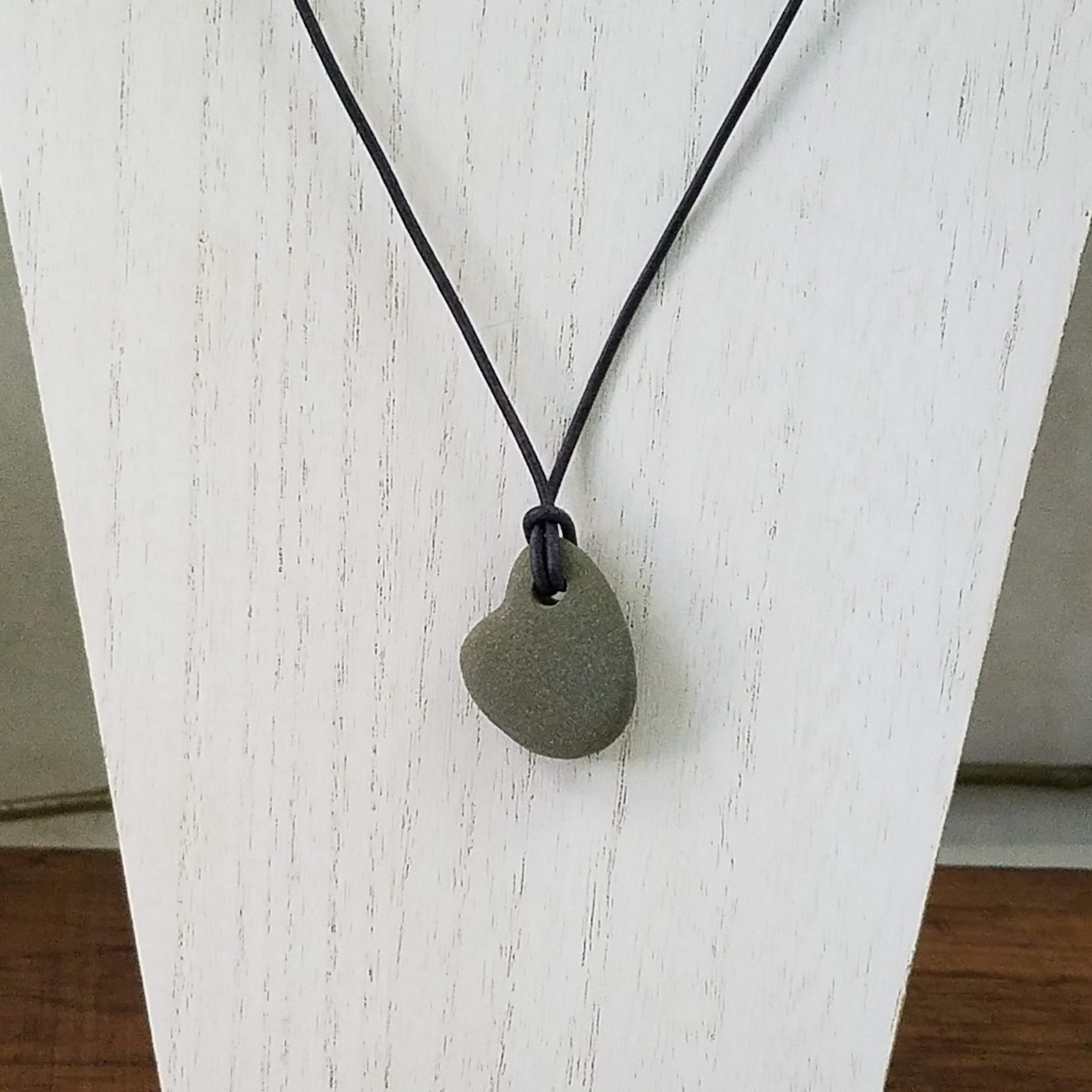 River Rock Necklace, Stone Pendant on Adjustable Leather Necklace ...