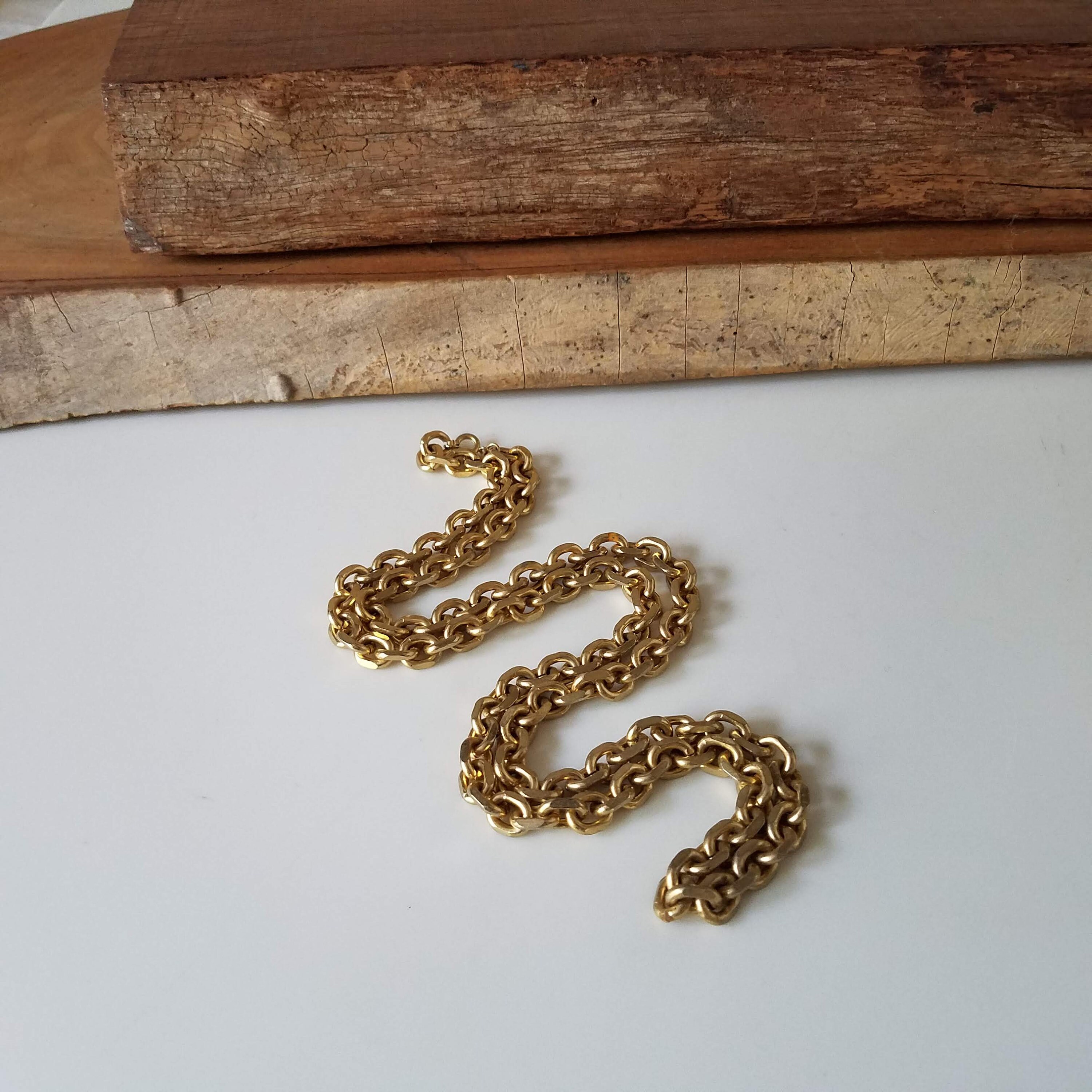 Gold Tone Chunky Metal Curb Chain, Vintage Retro Gold Tone Unisex ...