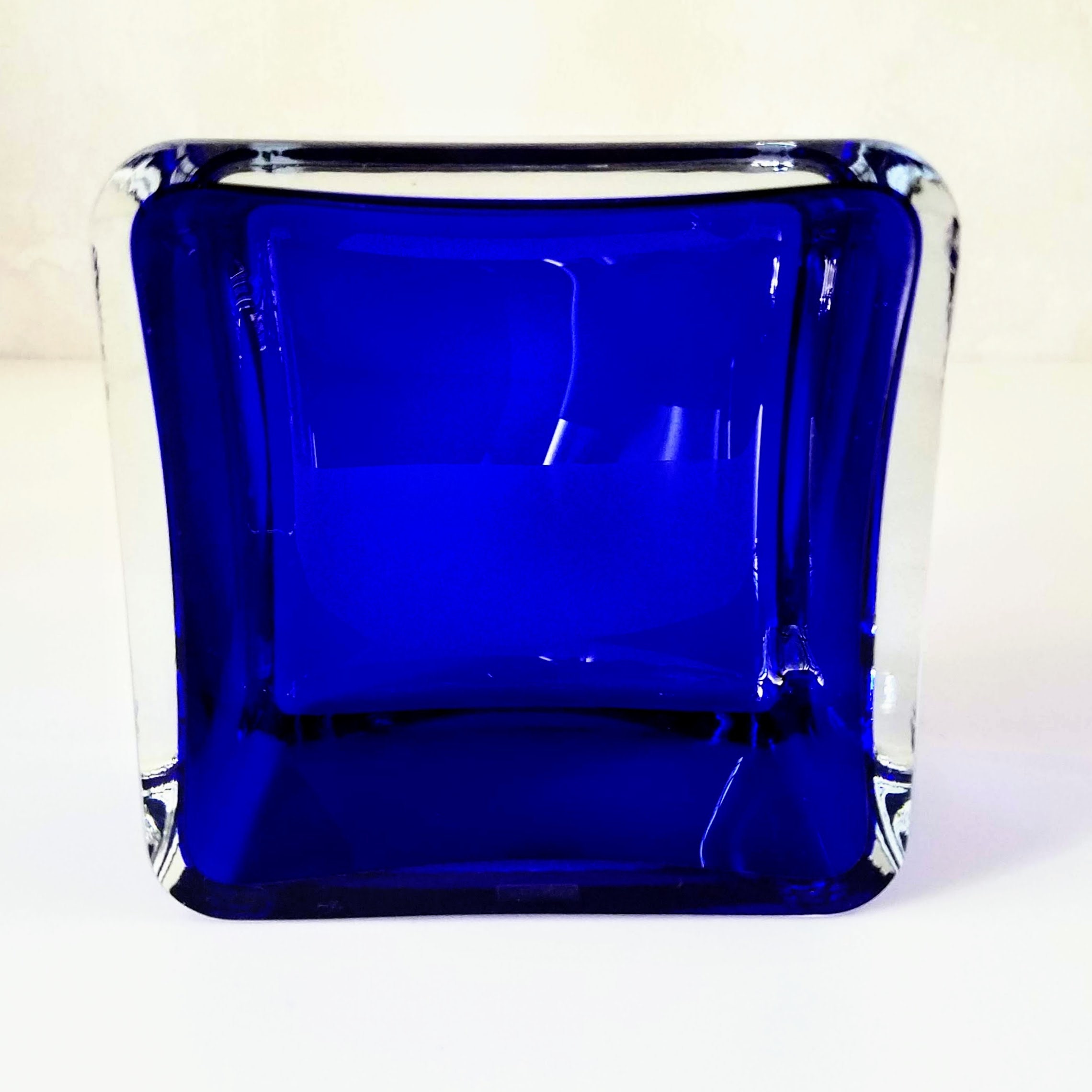 Vintage Cobalt Blue Art Glass Dish, Krosno Poland Square Hand Blown ...