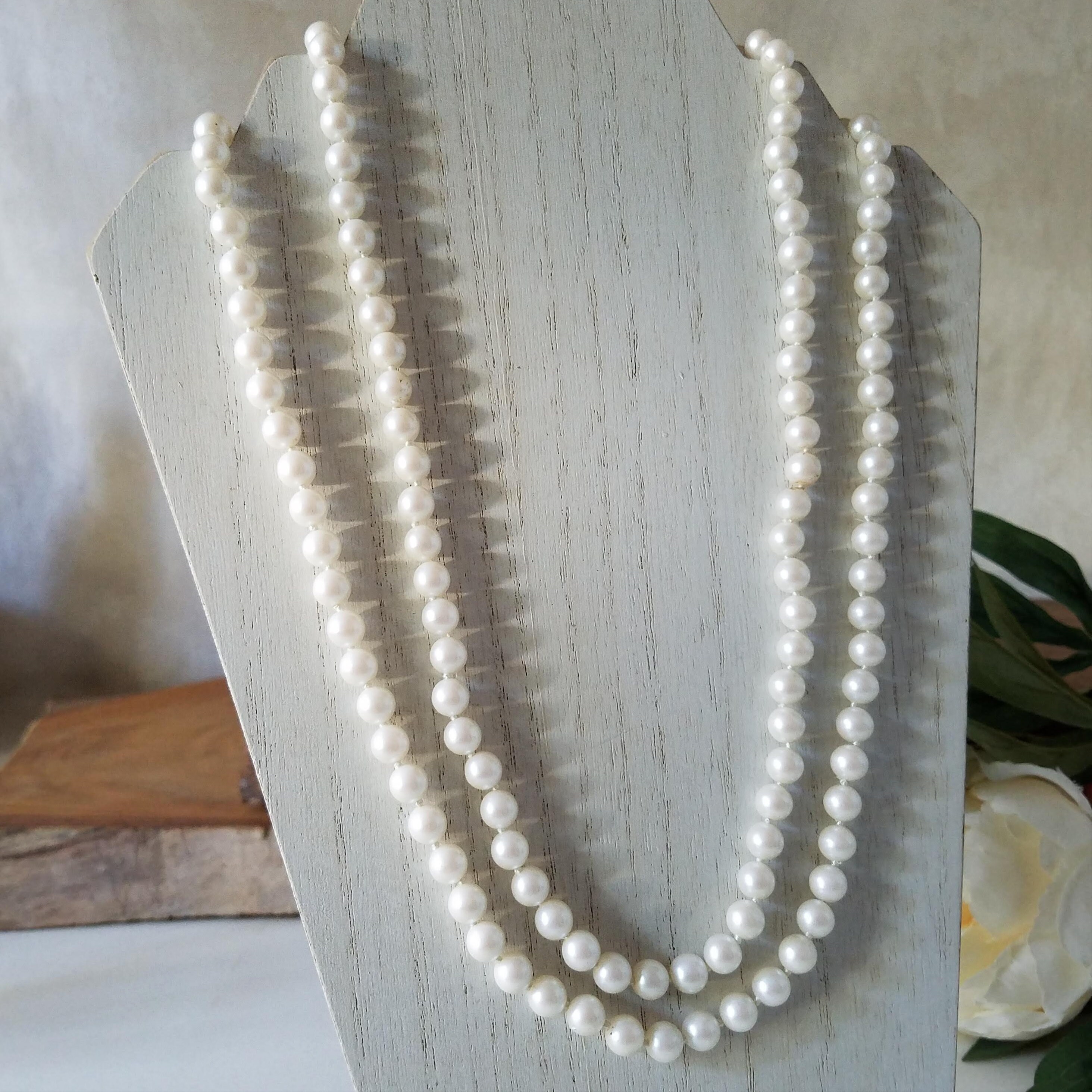 Long Ivory White Pearl Necklace Vintage Boho Pearl Necklace Romantic