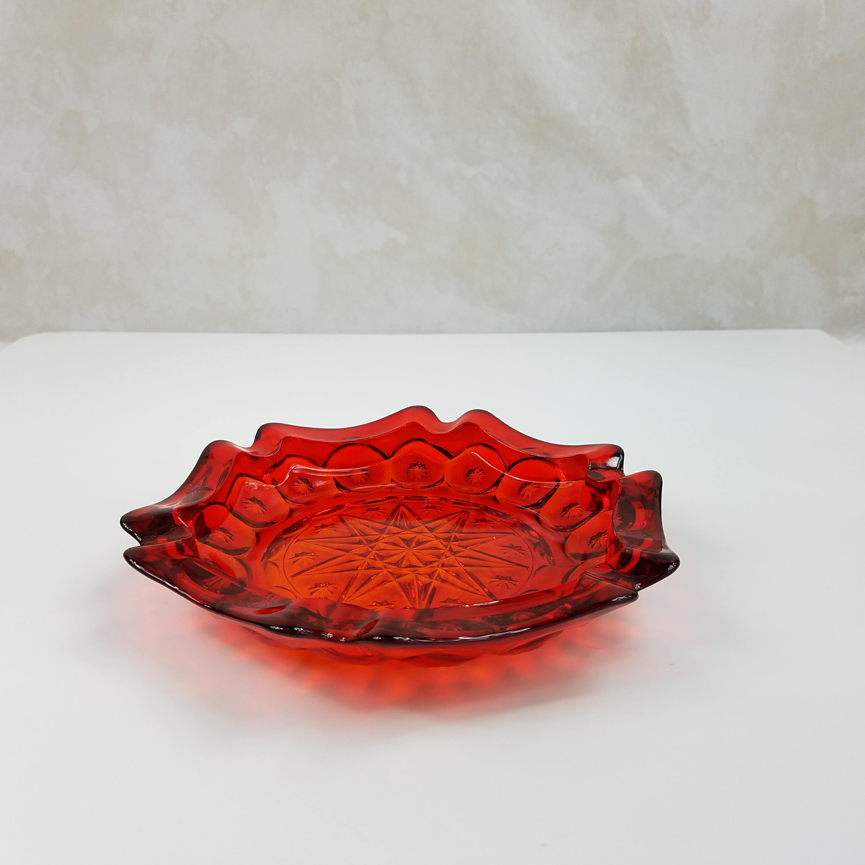 Vintage Ruby Red Glass Ashtray, Ruby Red Moon and Stars Ashtray, Ruby ...