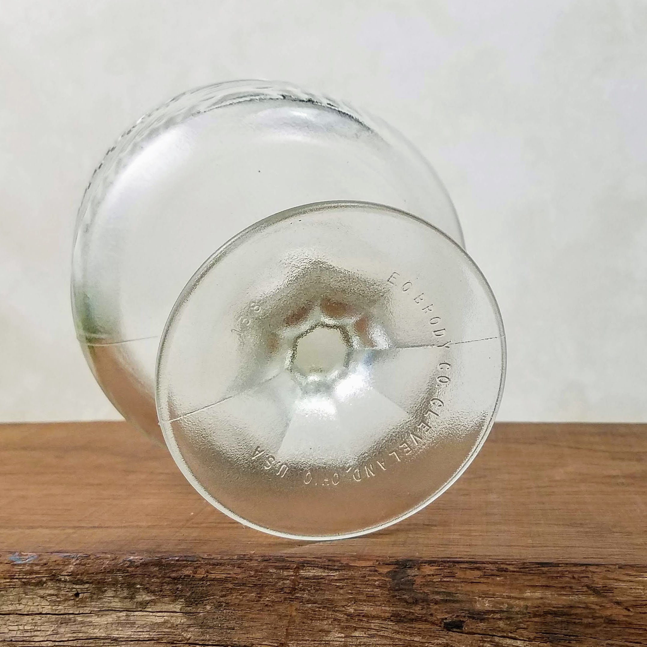 Vintage Pressed Glass Compote, EO Brody Company Small Swirled Clear Compote