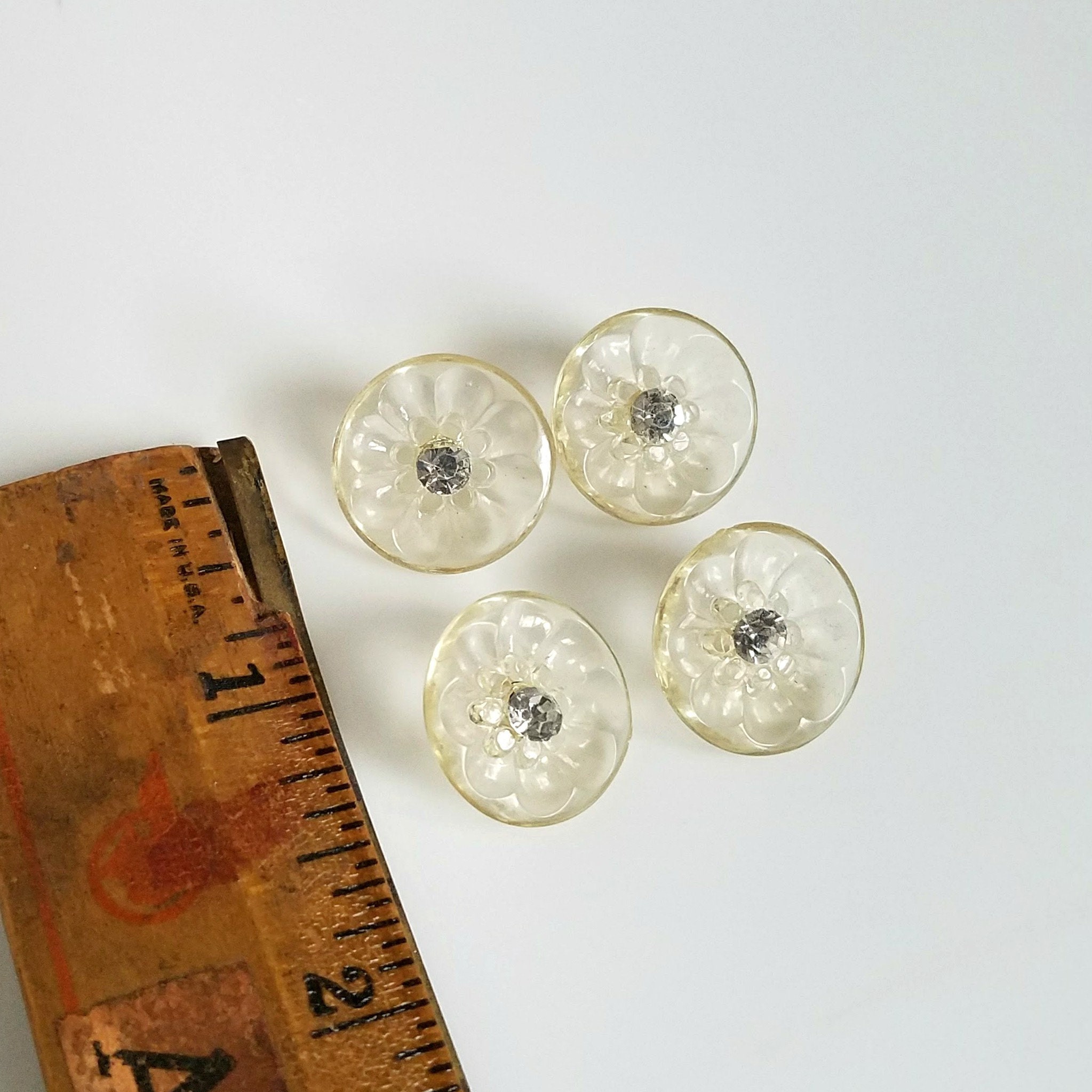 Vintage Buttons, Clear Lucite with Rhinestone Center Buttons, Vintage ...