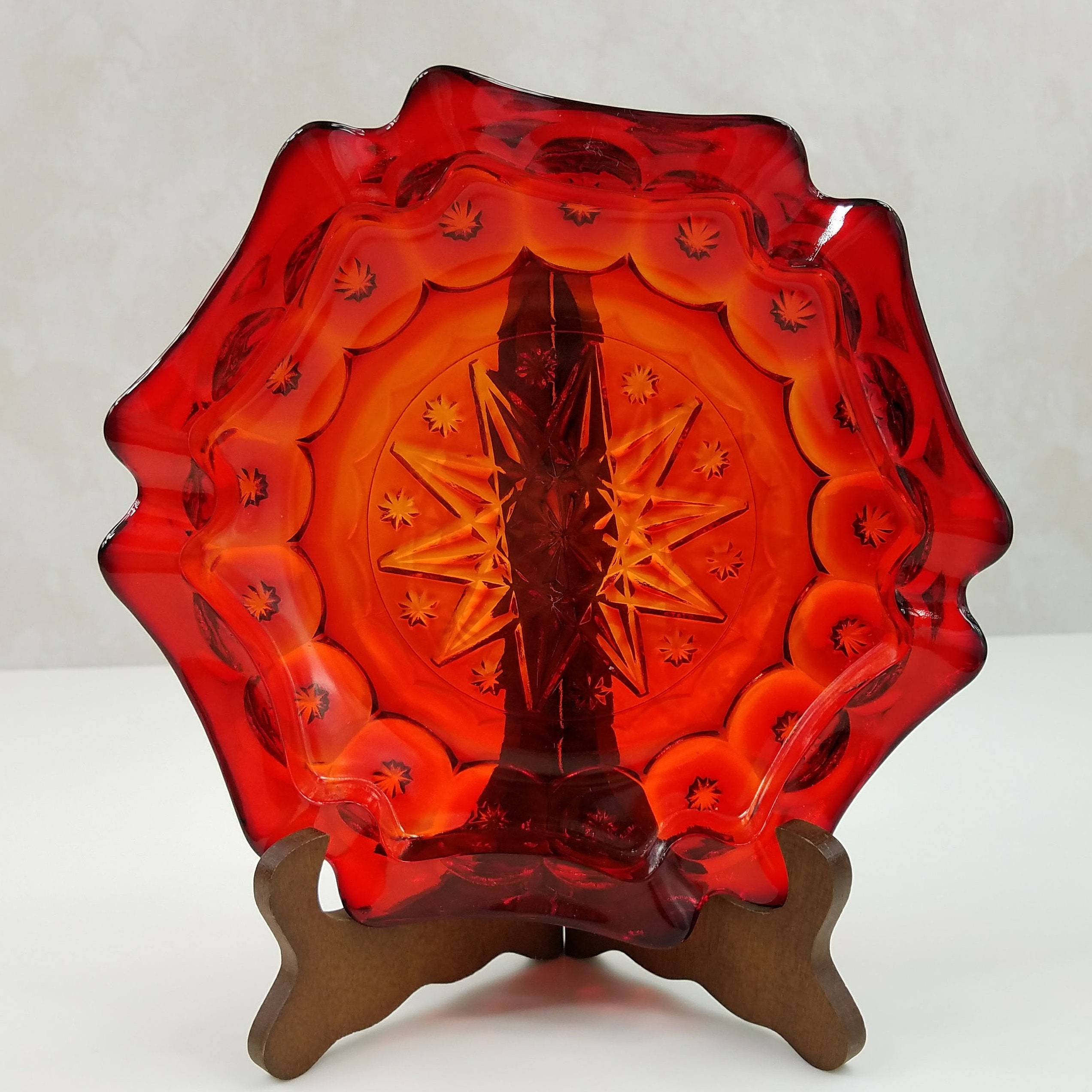 Vintage Ruby Red Glass Ashtray, Ruby Red Moon and Stars Ashtray, Ruby ...