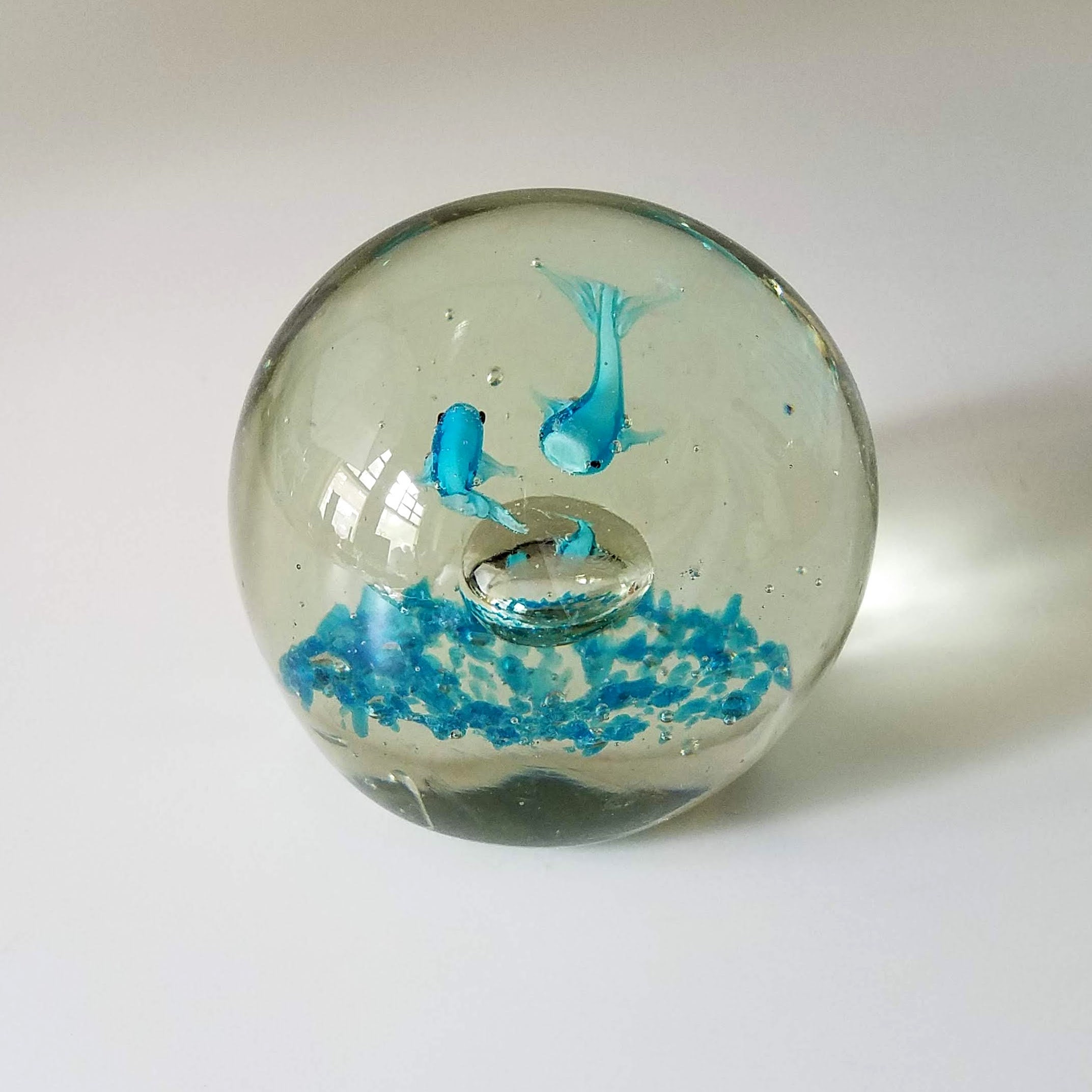 Art Glass Paperweight, Aqua Blue Whales Fish Paperweight with ...