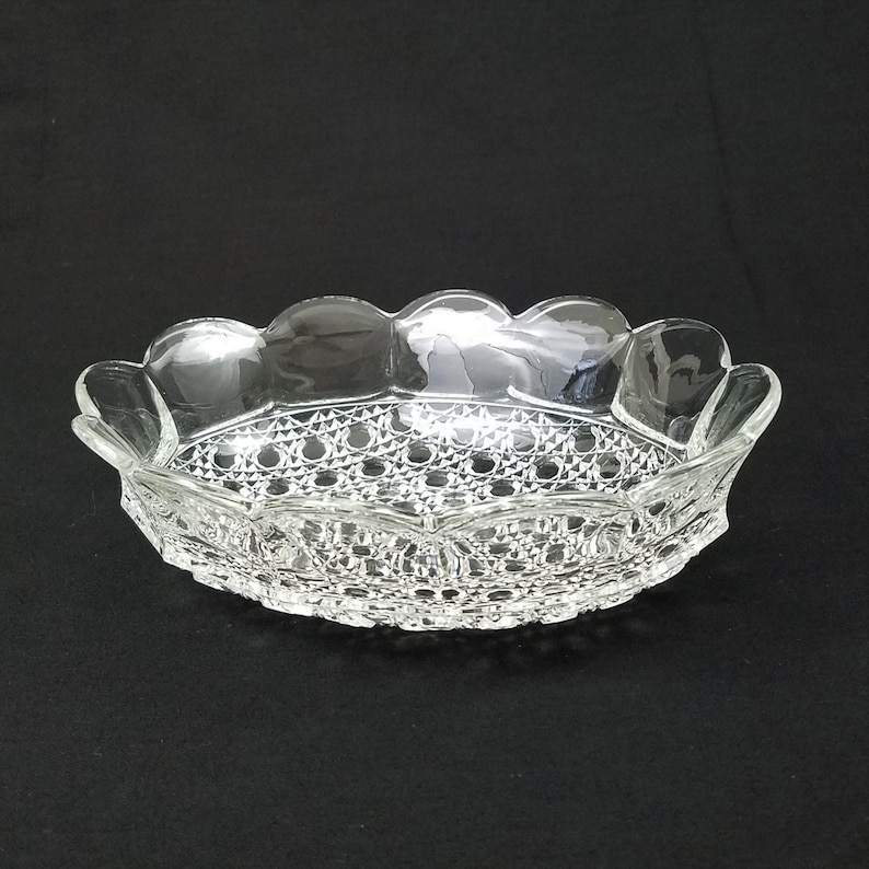 Vintage Pressed Glass Bowl With Scalloped Rim Diamond and - Etsy