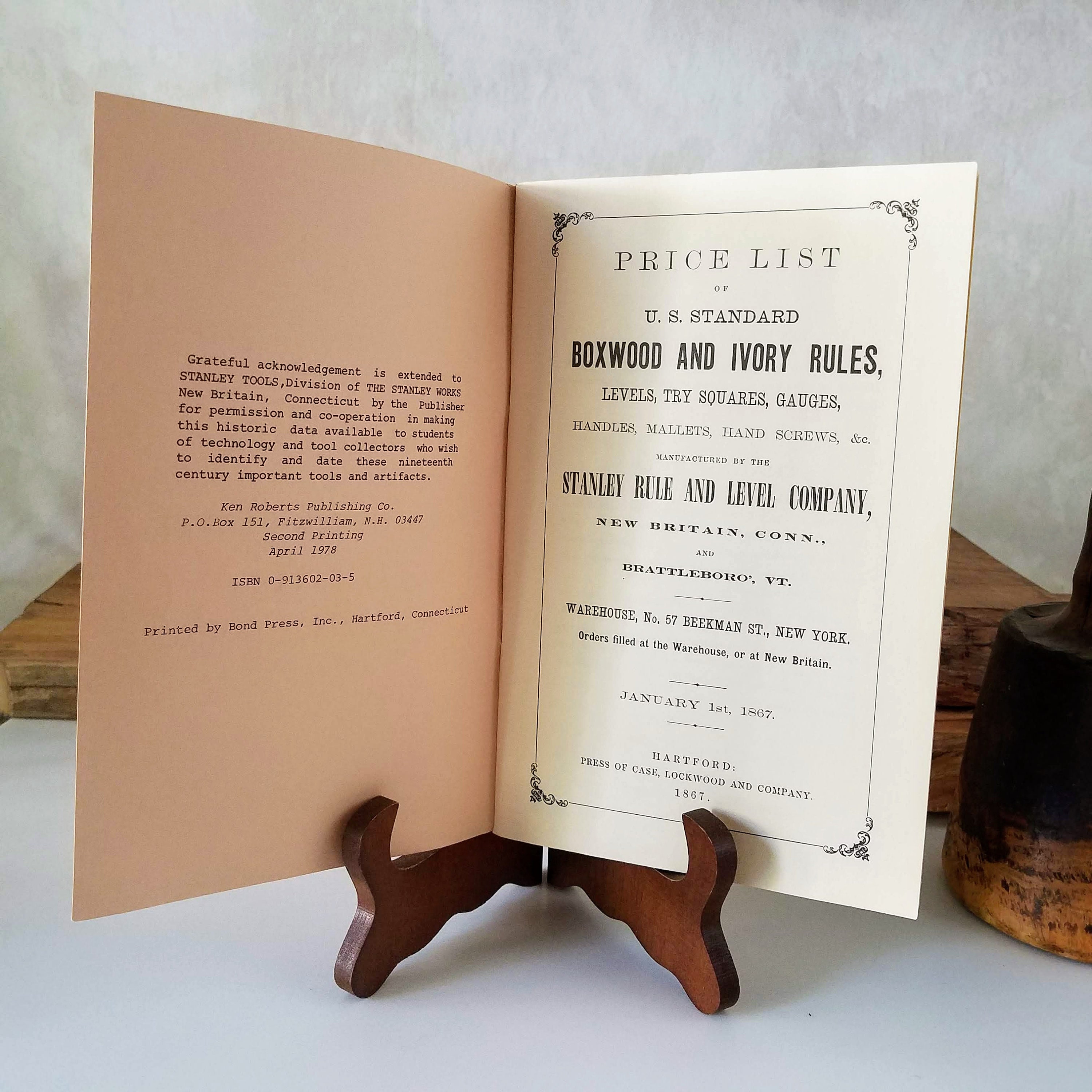 Stanley Rule & Level Price List January 1867 Second Printing April 1978 ...