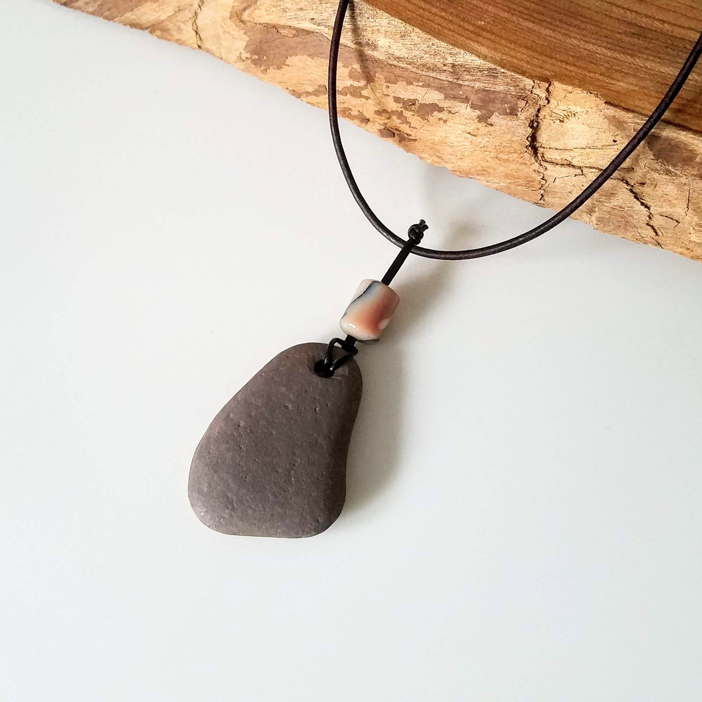 River Rock Pendant Necklace, Hypoallergenic Red River Stone on a Long ...