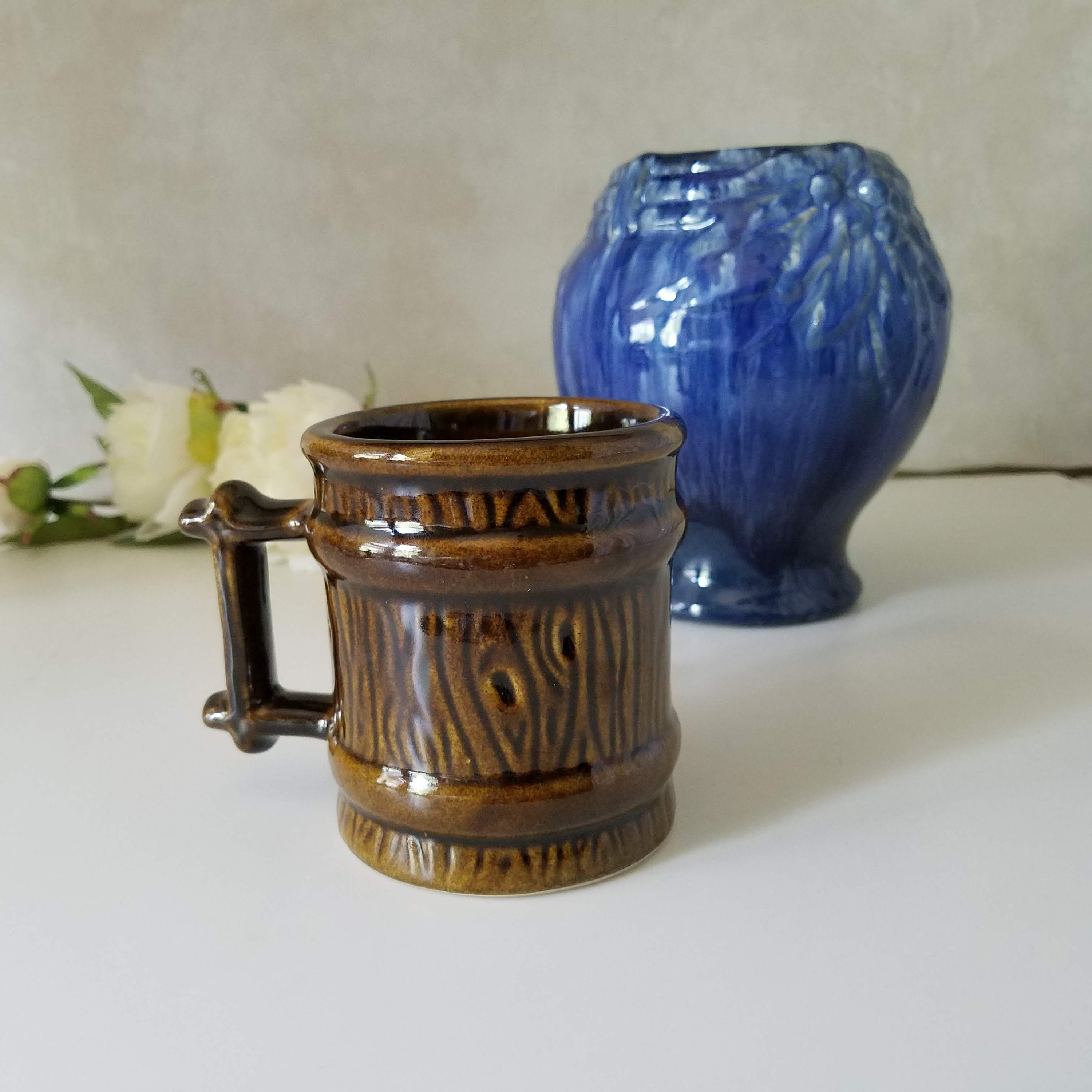 Vintage Brown Barrel Ceramic Mug, Woodgrain Pattern Rustic Farmhouse ...