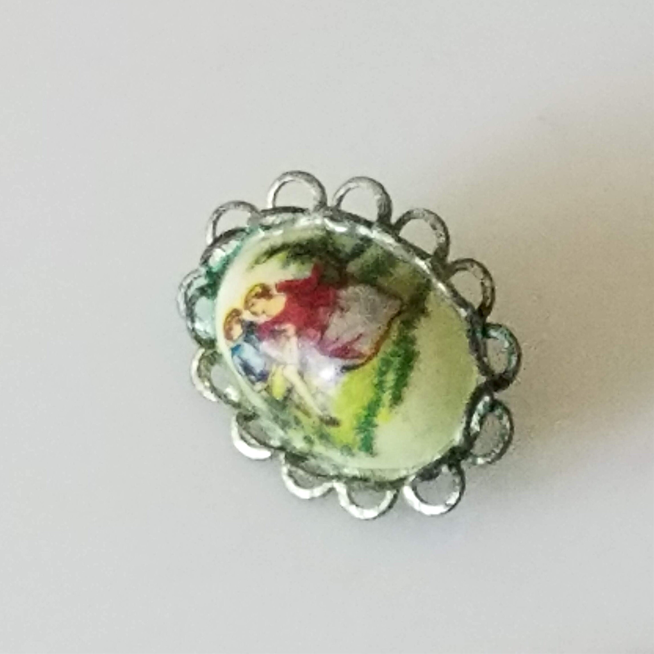 Vintage Porcelain Button, Portrait Button Courting Renaissance Couple ...