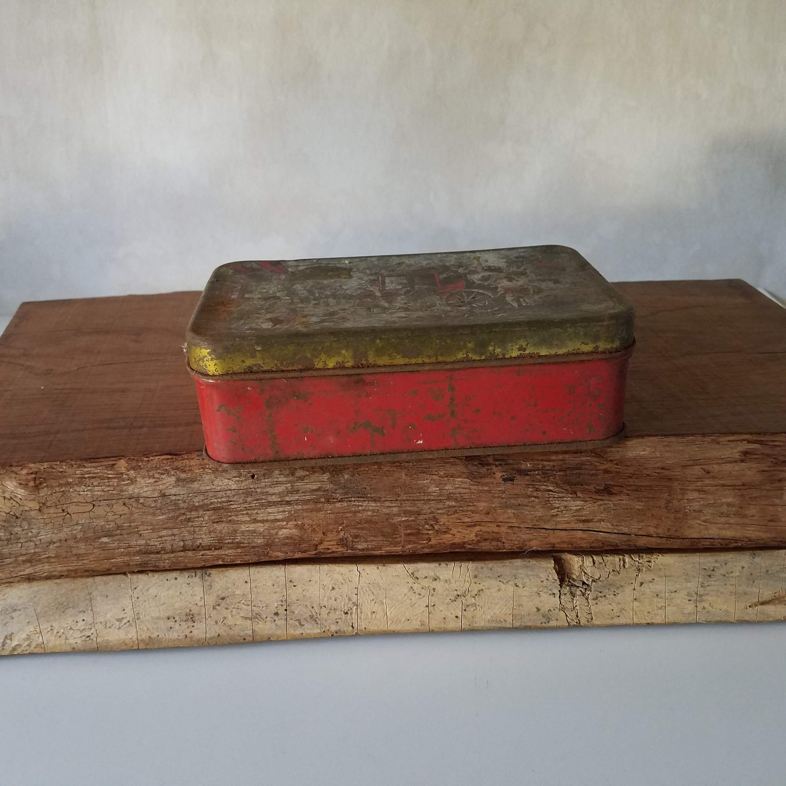 Vintage Metal Tin, Ye Old Inn Red Tin with Horse and Red Carriage Scene ...