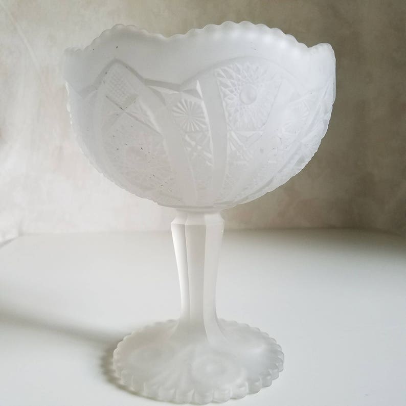 Vintage Imperial Glass Tall Compote Rare White Frosted Glass - Etsy