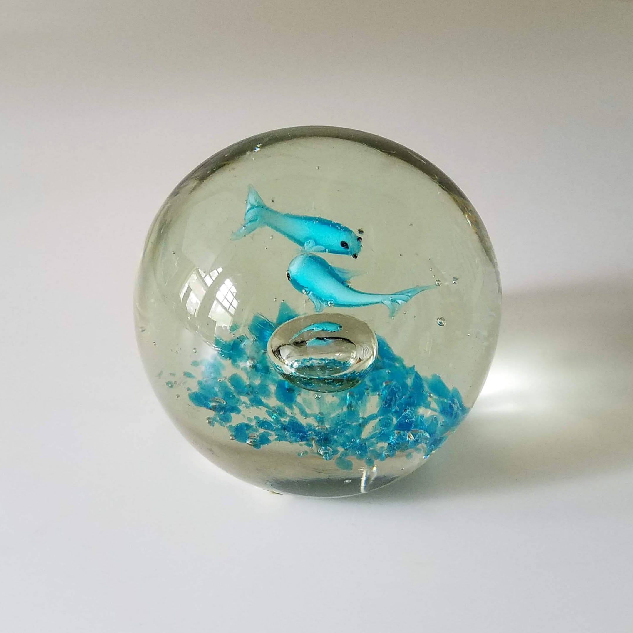 Art Glass Paperweight, Aqua Blue Whales Fish Paperweight with ...