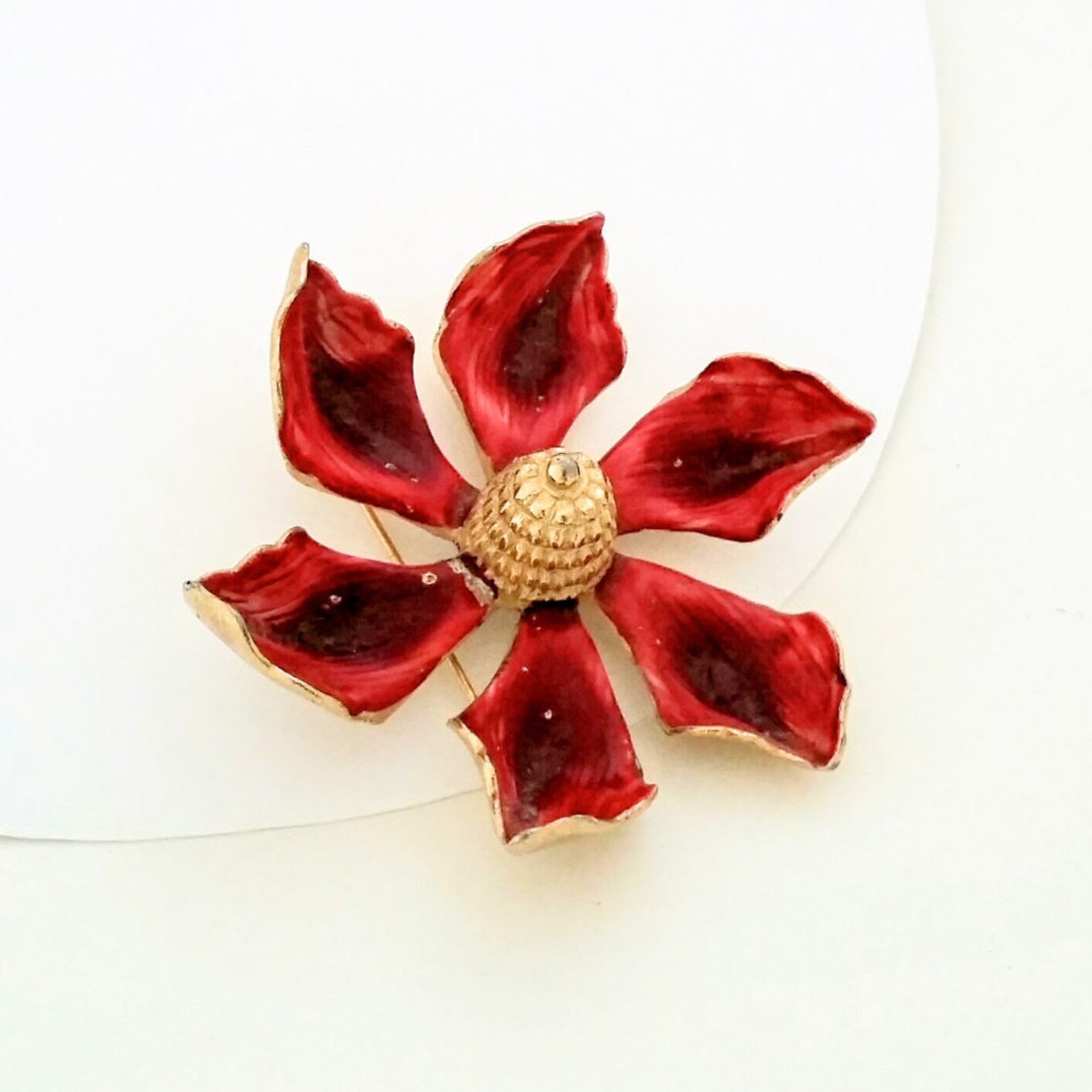 Red Flower Pin, Vintage Brooch, Flower Brooch, Retro Brooch, Statement ...