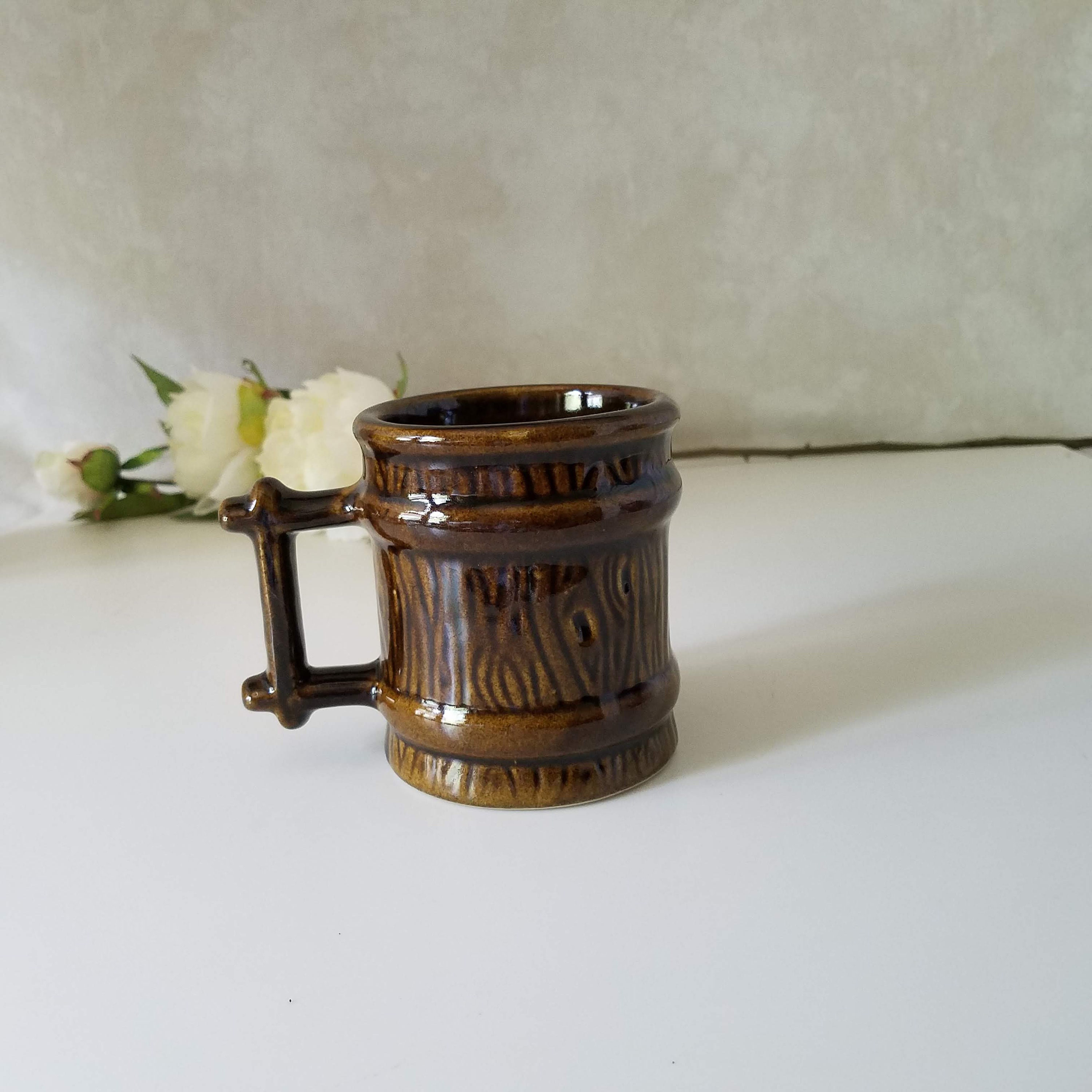 Vintage Brown Barrel Ceramic Mug, Woodgrain Pattern Rustic Farmhouse ...