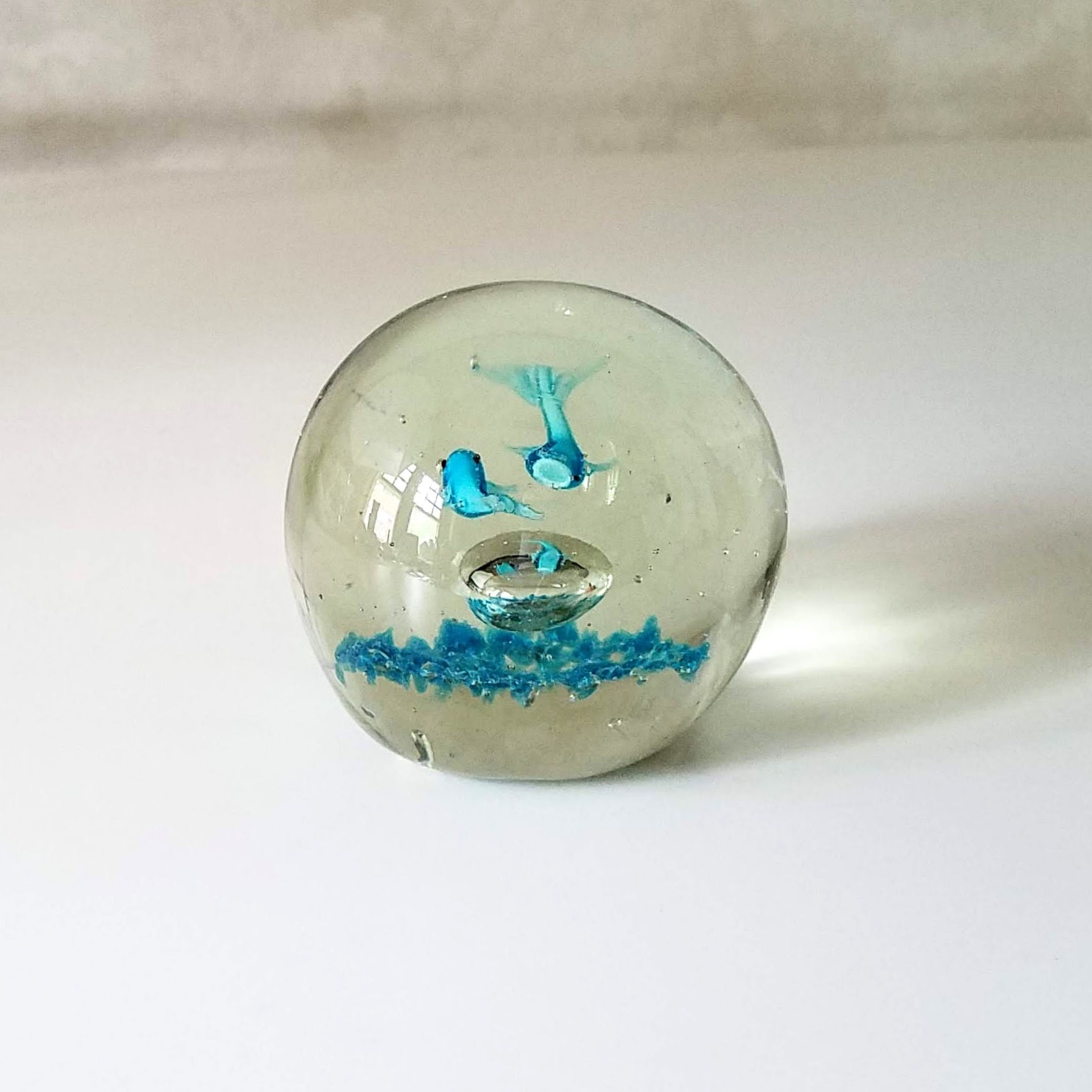 Art Glass Paperweight, Aqua Blue Whales Fish Paperweight with ...