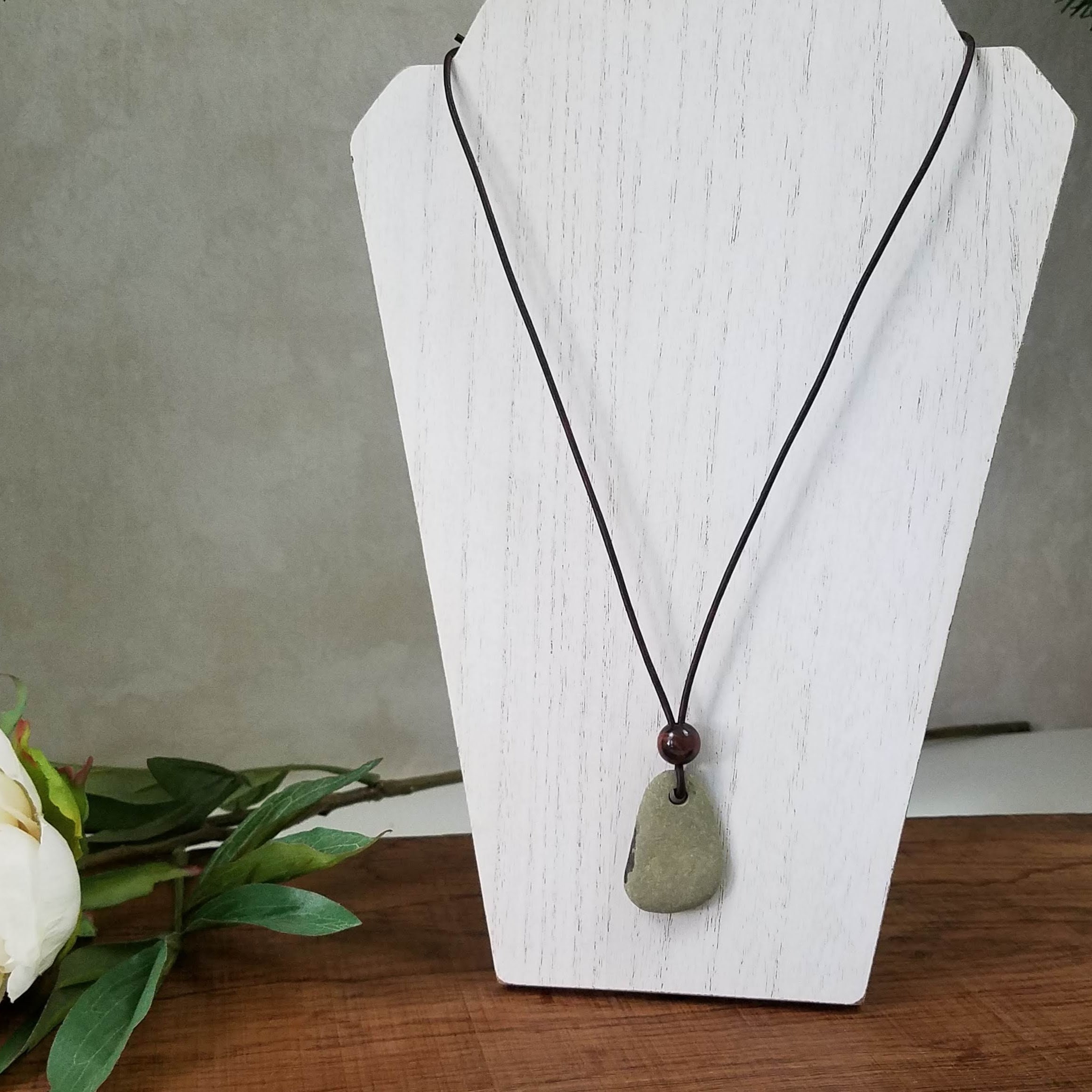 River Rock Necklace, Stone Pendant with Red Tigers Eye on Adjustable ...