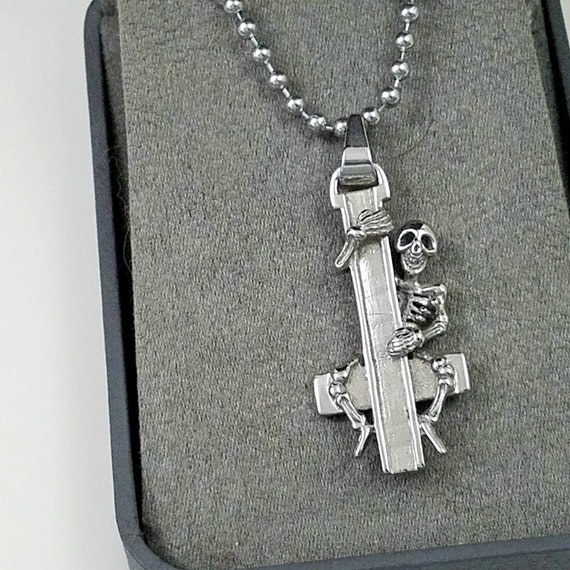 Skeleton Hugging Cross Pendant, Chisel Stainless Stee… - Gem