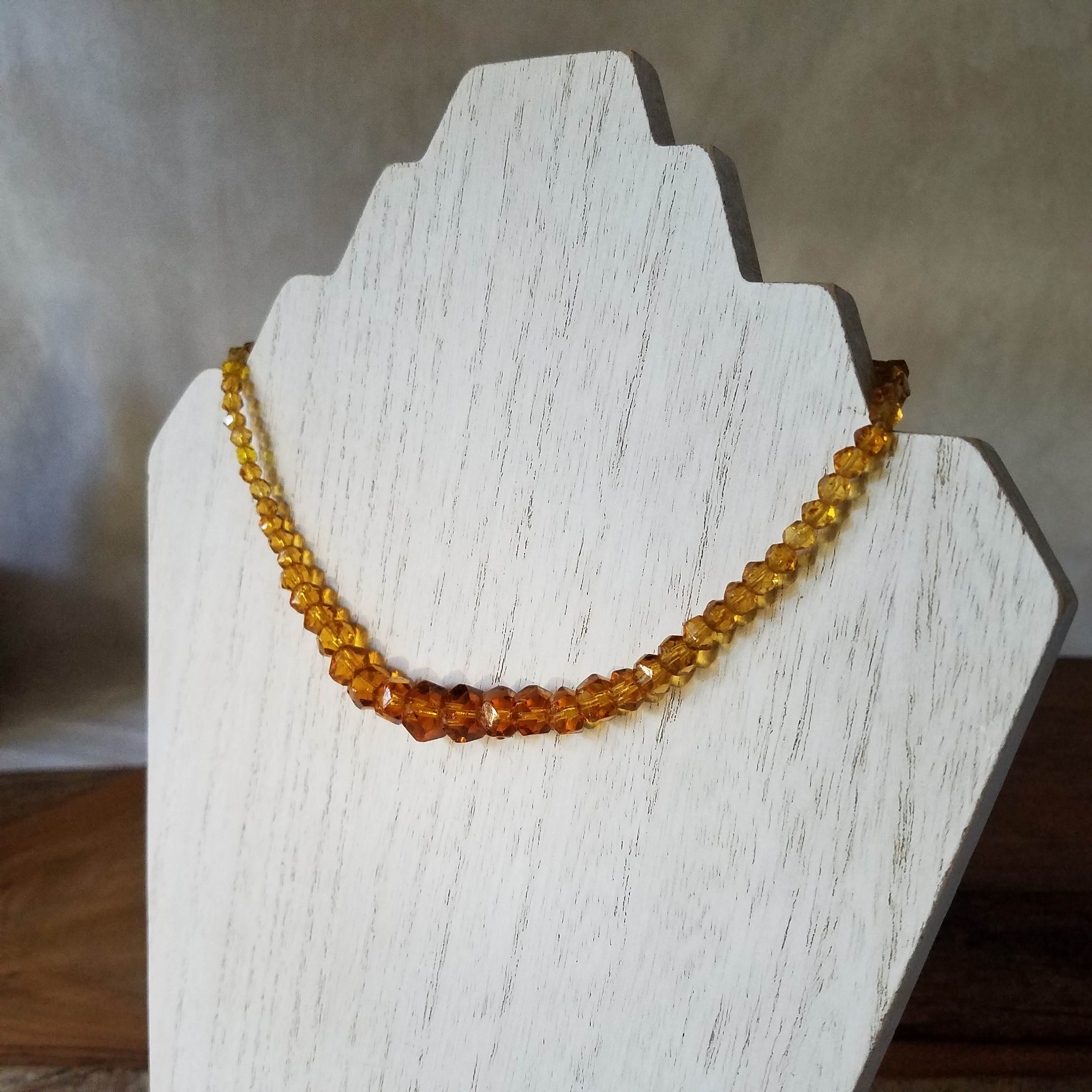 Amber Czech Glass Faceted Beaded Necklace, Vintage Art Deco Czech Glass ...