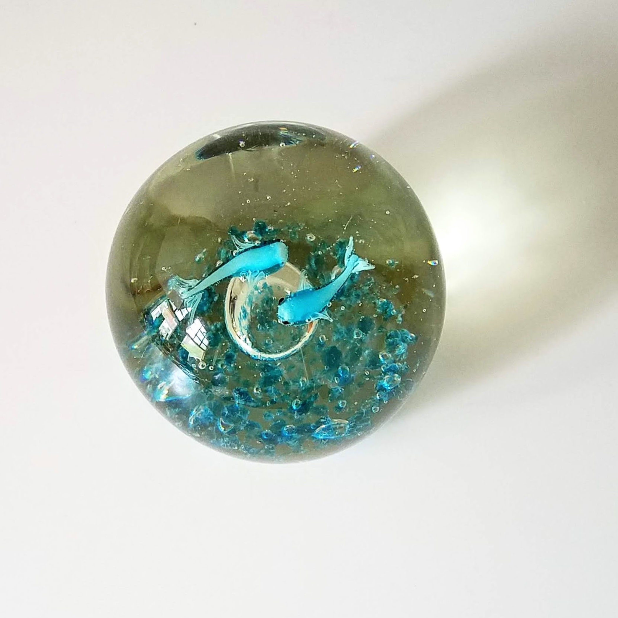 Art Glass Paperweight, Aqua Blue Whales Fish Paperweight with ...