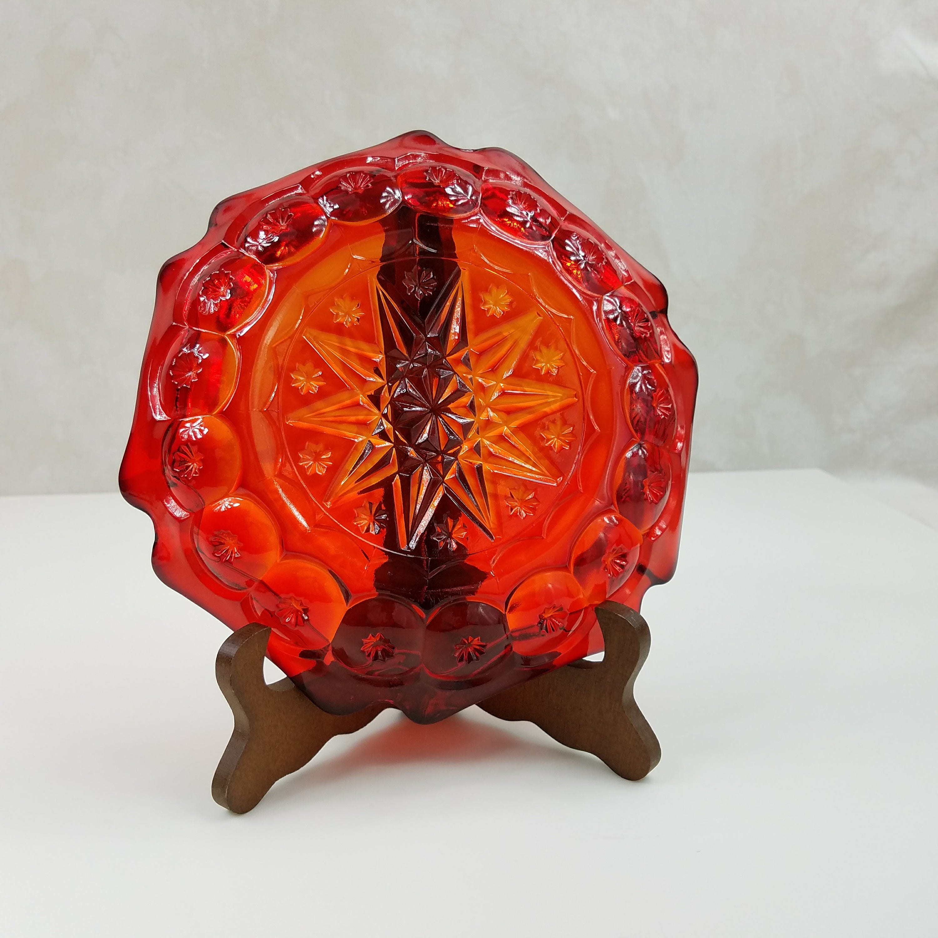 Vintage Ruby Red Glass Ashtray, Ruby Red Moon and Stars Ashtray, Ruby ...