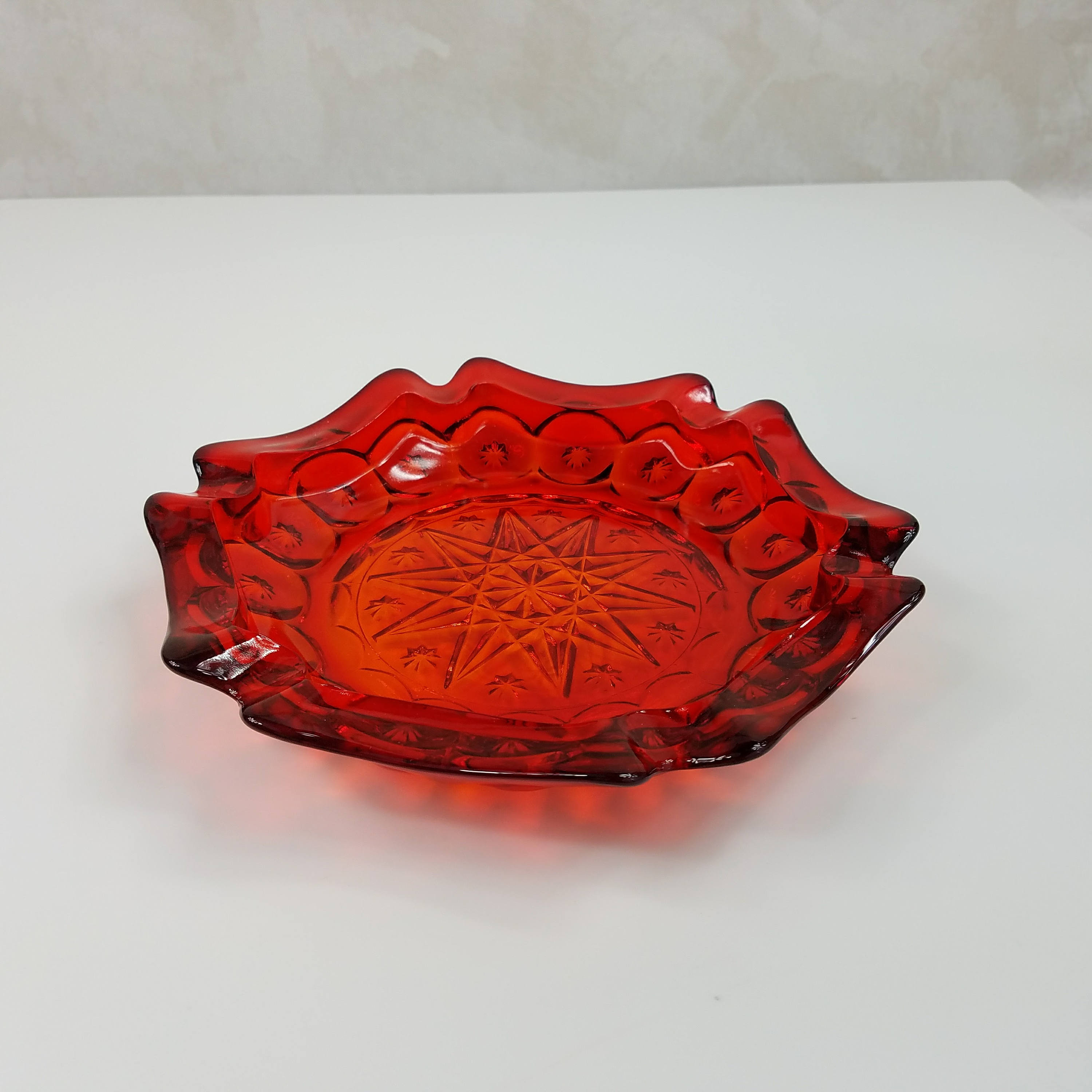 Vintage Ruby Red Glass Ashtray, Ruby Red Moon and Stars Ashtray, Ruby ...