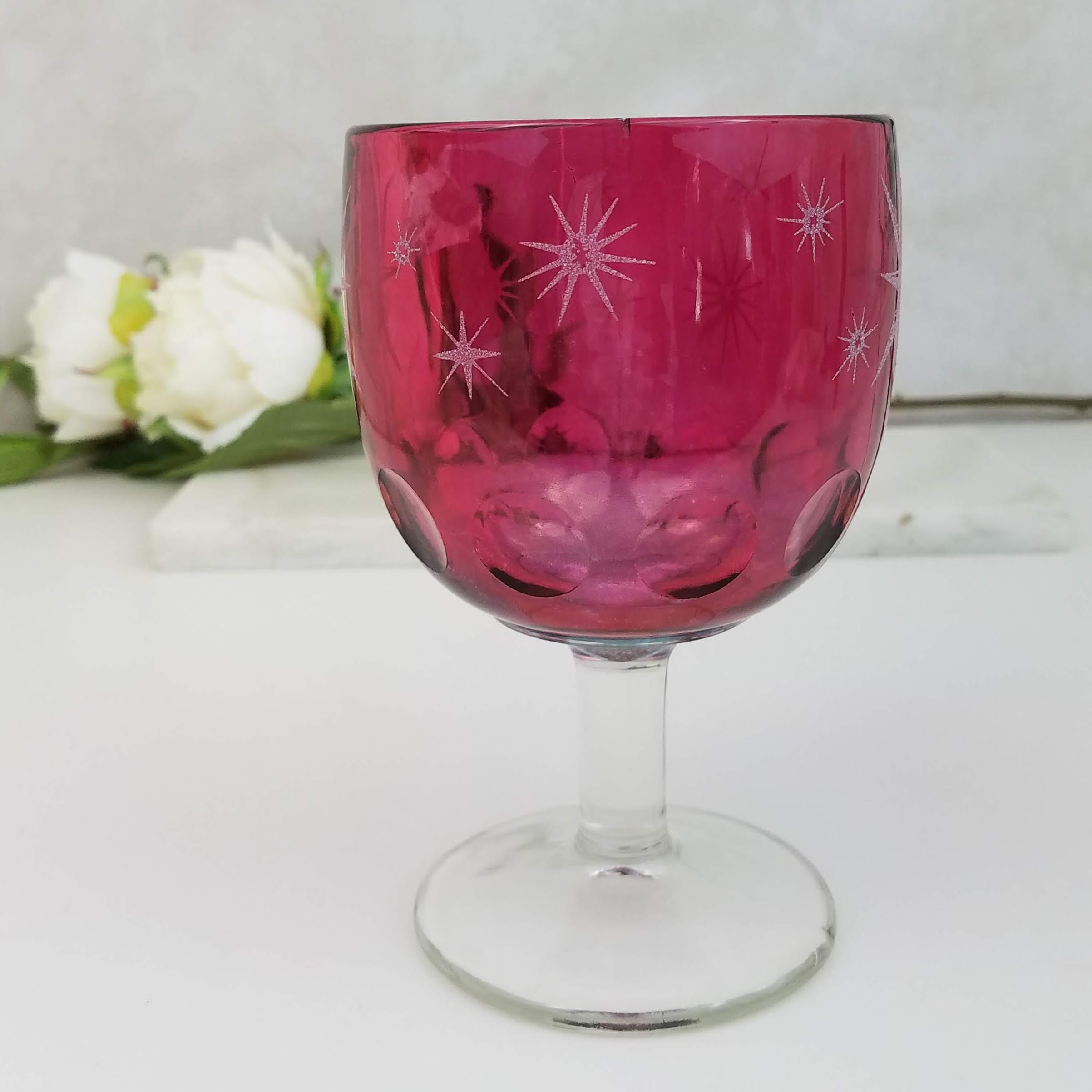 Vintage Bohemian Pink Goblet with Silver Stars, Fuchsia Pink Thumb ...