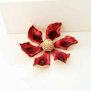 Red Flower Pin, Vintage Brooch, Flower Brooch, Retro Brooch, Statement ...