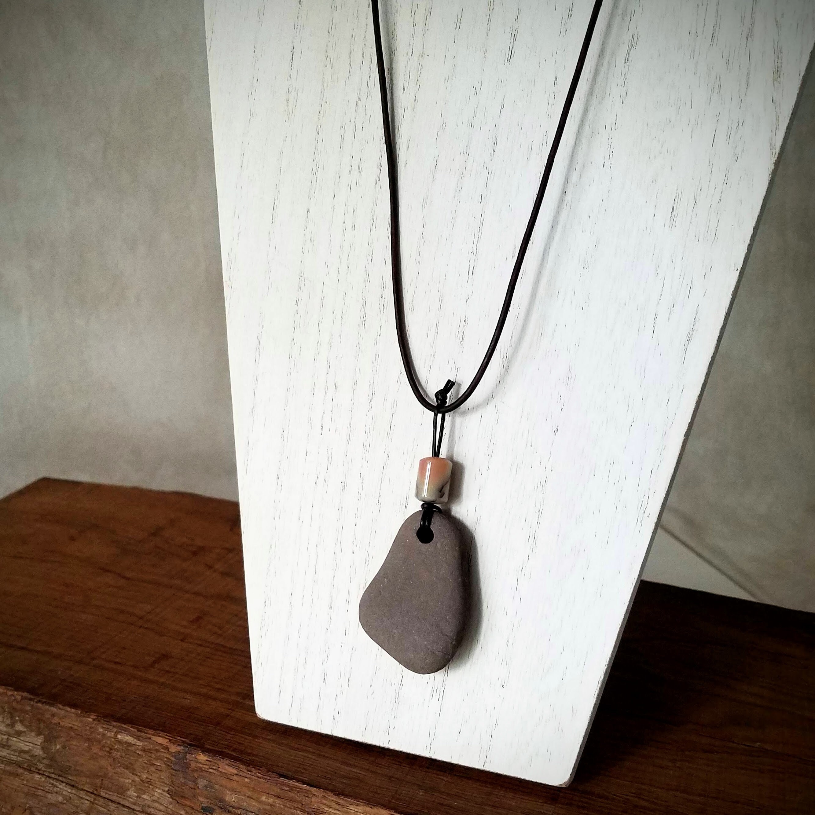 River Rock Pendant Necklace, Hypoallergenic Red River Stone on a Long ...