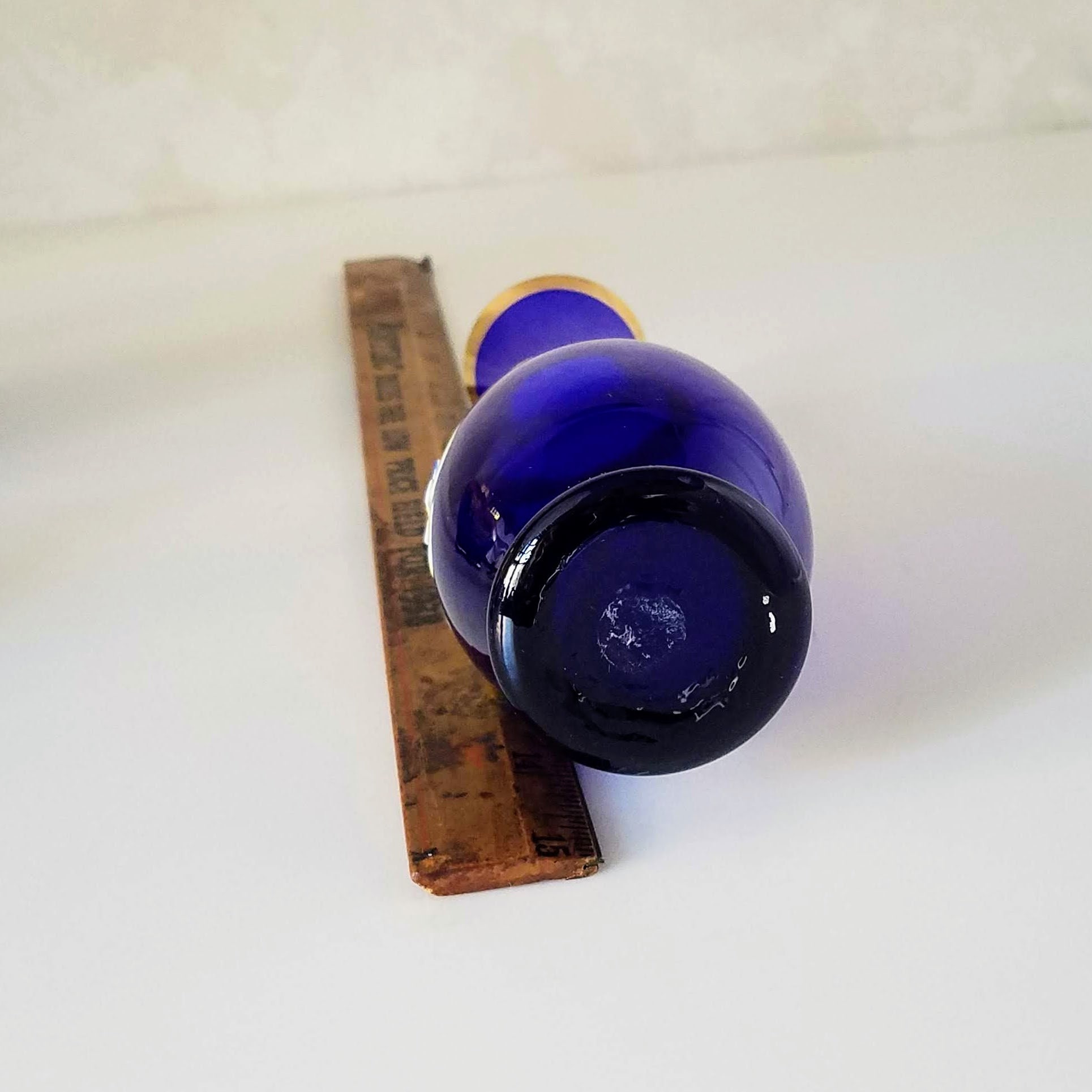 Bohemian Blue Glass Vase Cobalt Blue Czech Glass Enameled With Gold