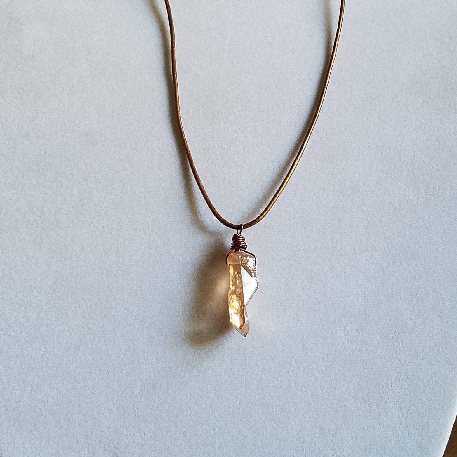 Quartz Point Necklace on Leather Cord, Rustic Bohemian Necklace ...