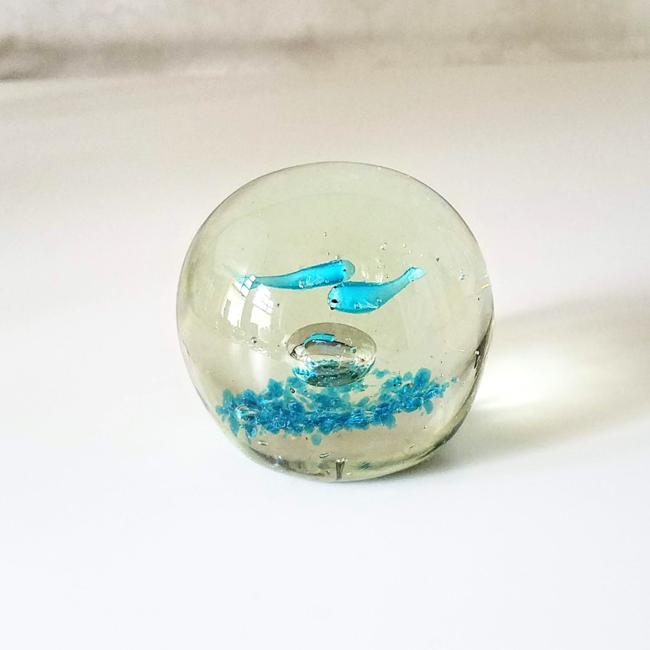Art Glass Paperweight, Aqua Blue Whales Fish Paperweight with ...