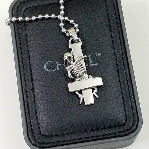 Skeleton Hugging Cross Pendant, Chisel Stainless Stee… - Gem