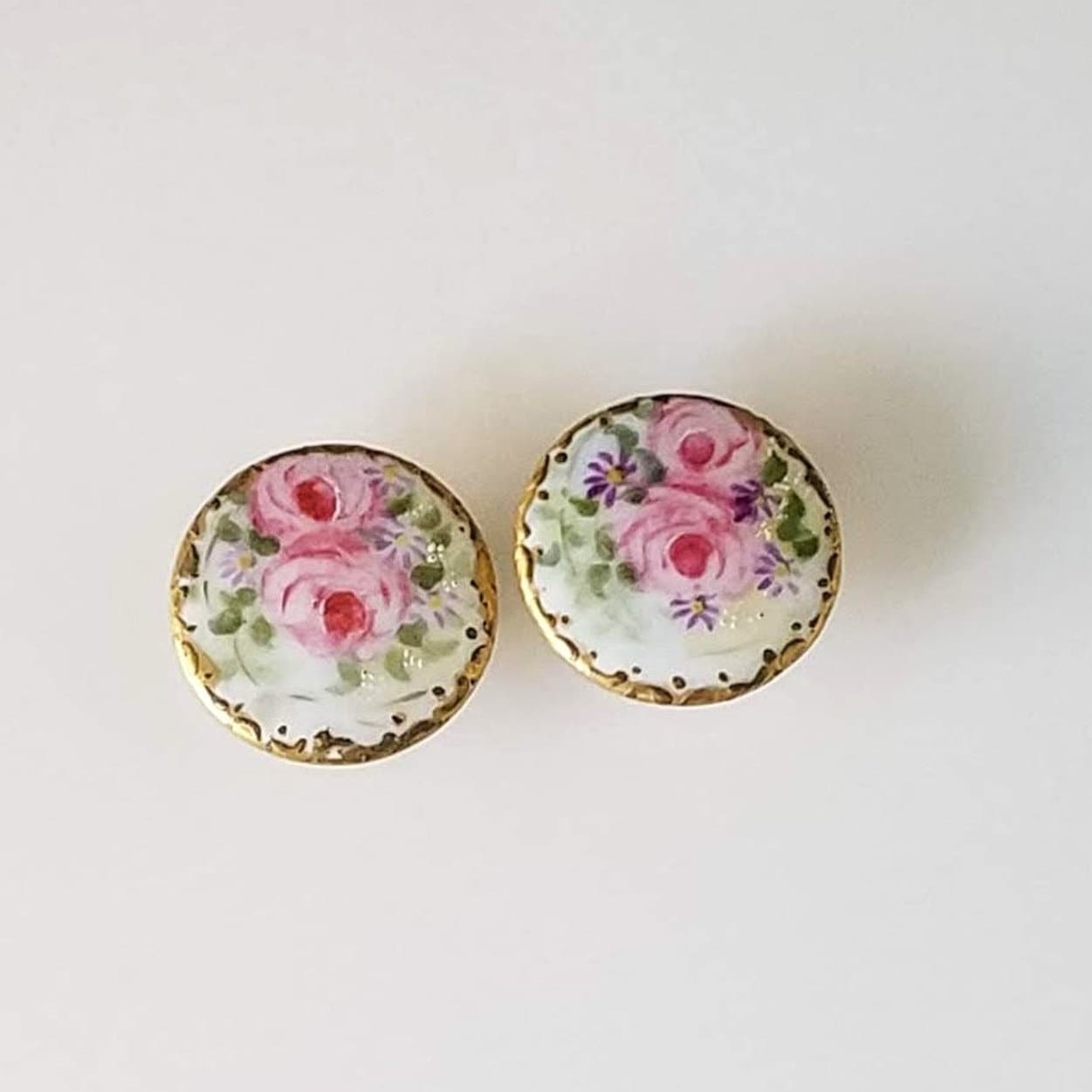 Antique Buttons, Victorian Hand Painted Porcelain Buttons, Set of Two ...
