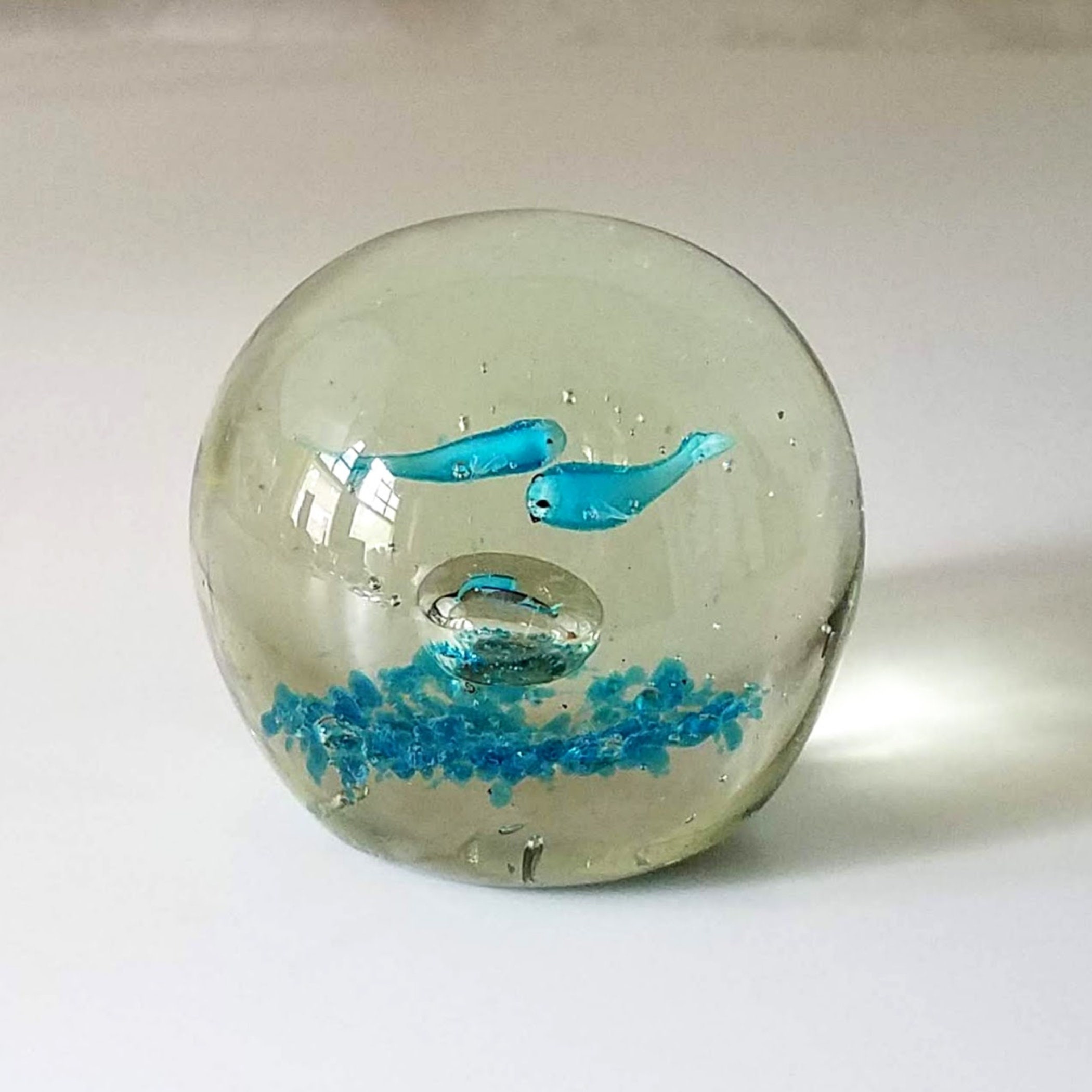 Art Glass Paperweight, Aqua Blue Whales Fish Paperweight with ...