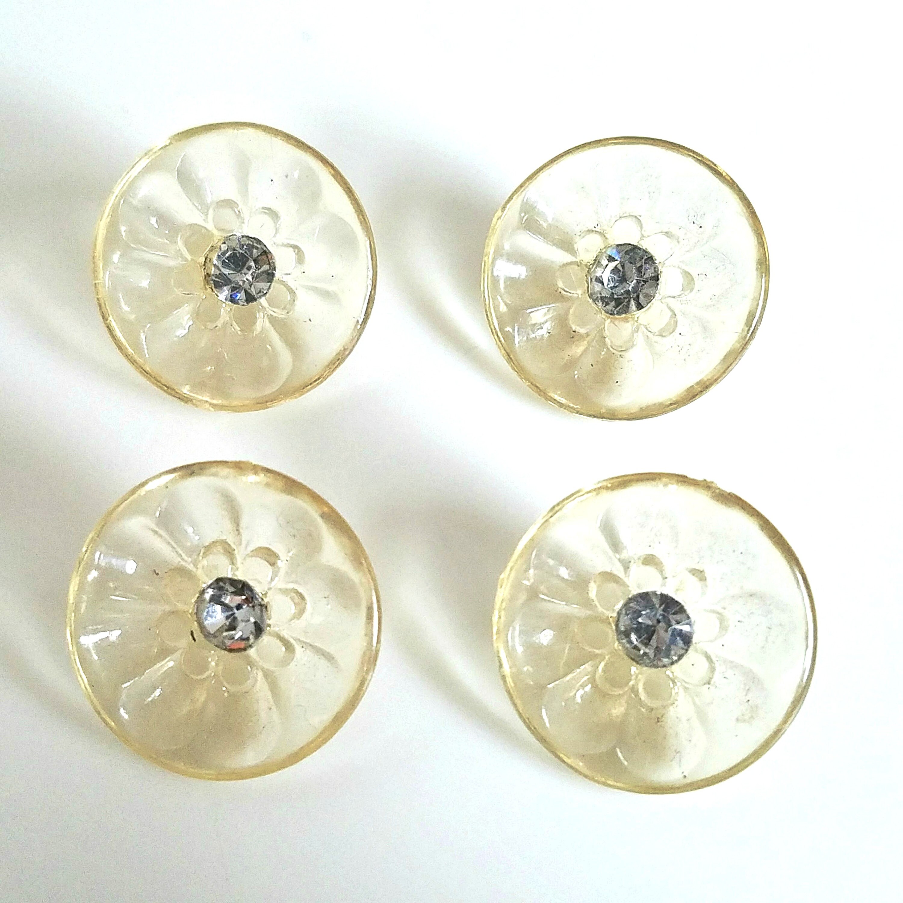 Vintage Buttons, Clear Lucite with Rhinestone Center Buttons, Vintage ...