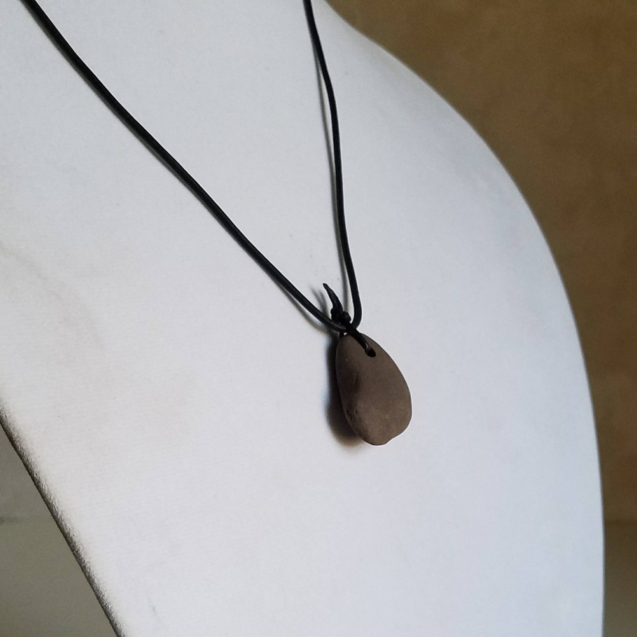 River Rock Pendant, Natural Red River Stone Necklace, Black Leather ...
